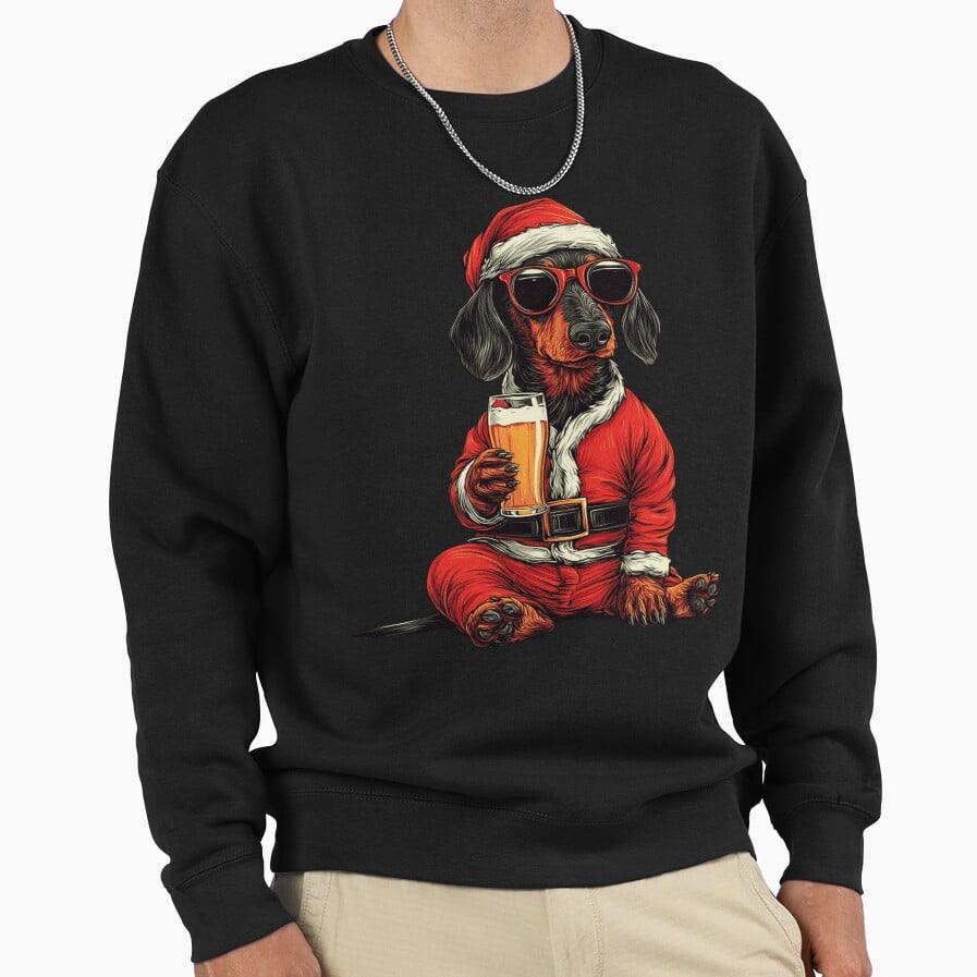 Funny Dachshund St. Nick Hat Christmas Graphic Unisex Sweatshirt Retro ...