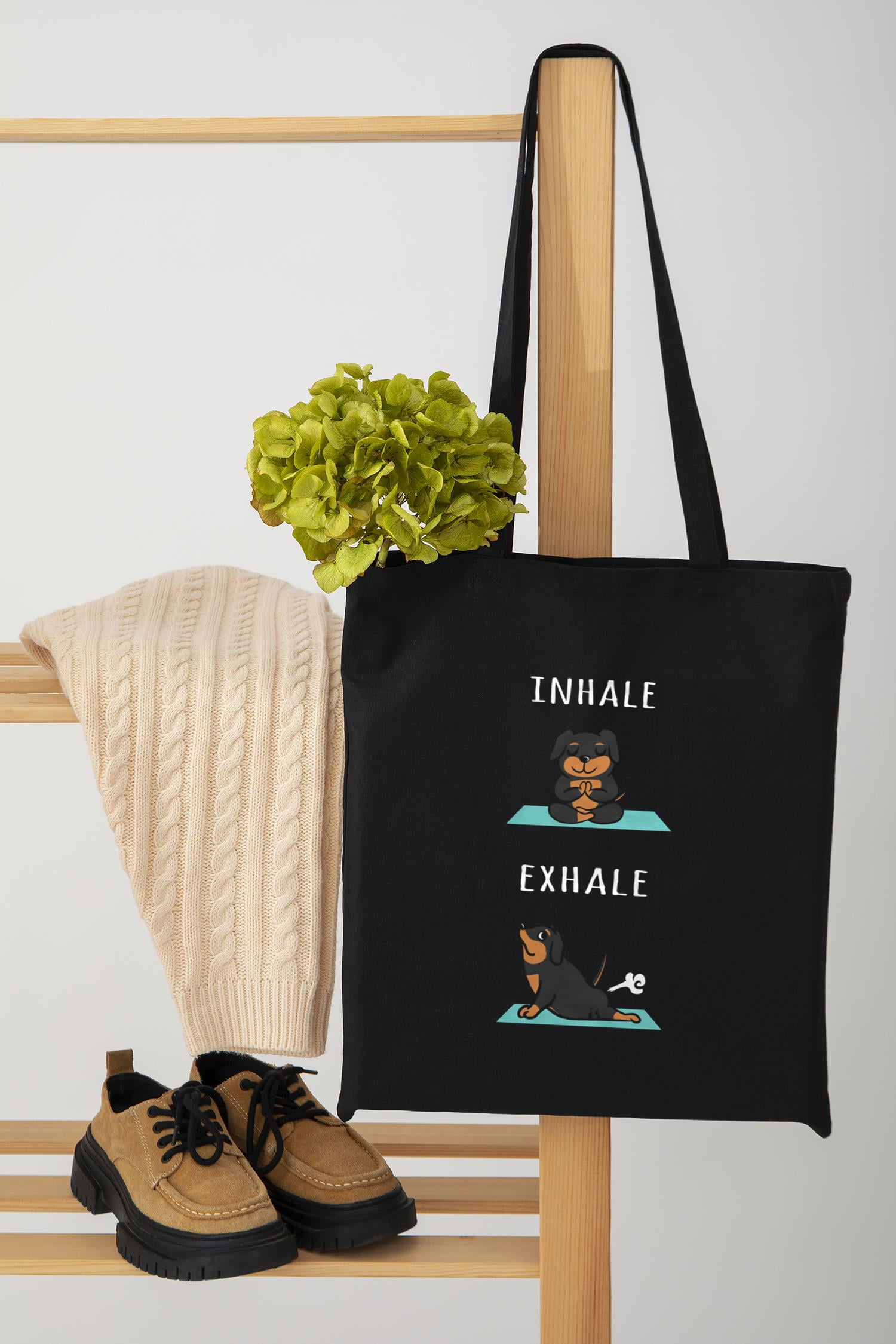 Funny Dachshund Yoga Inhale Exhale Dog Lover Print Unisex Tote Bag ...