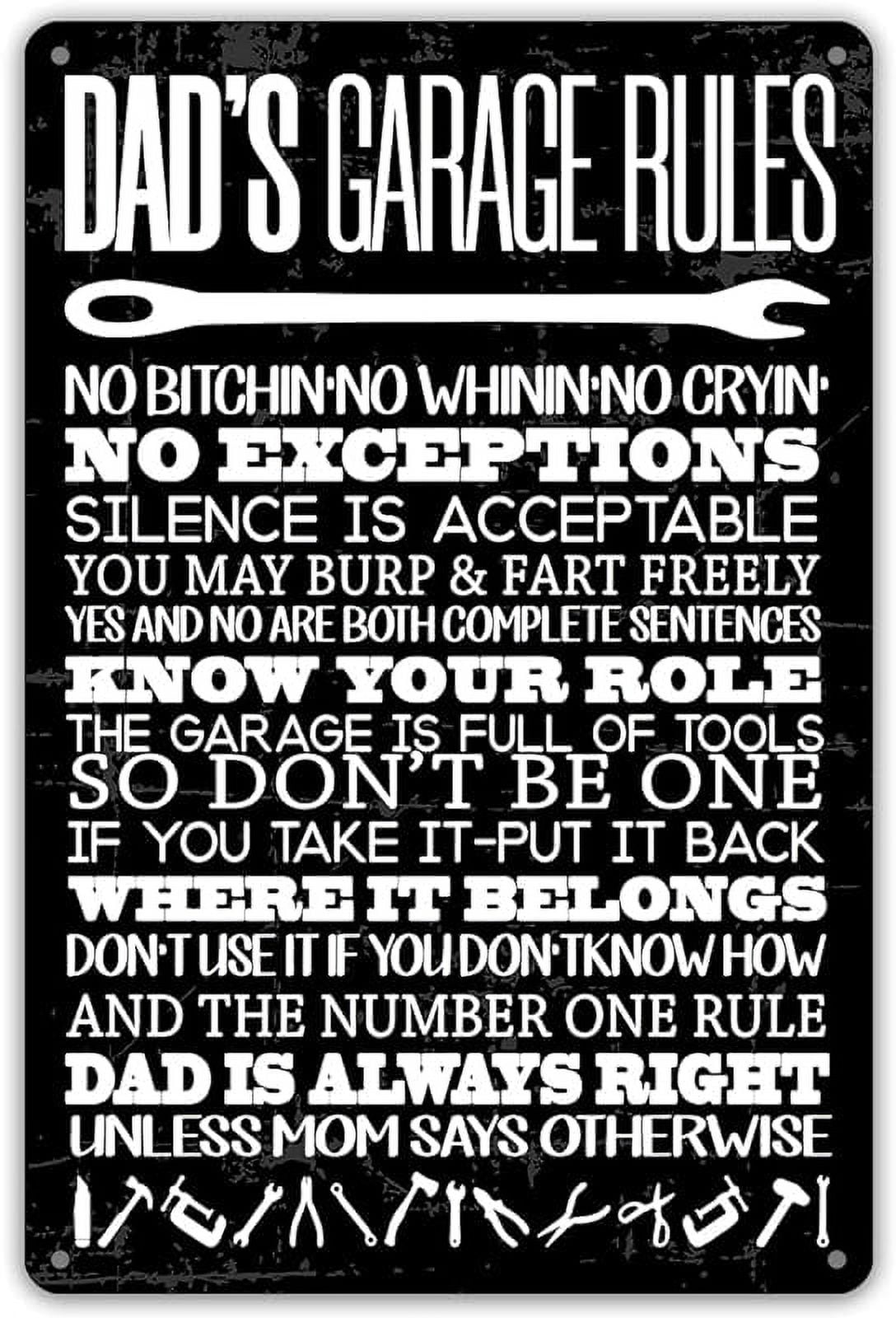 Funny Dad's Garage Rules Metal Tin Sign Wall decor Garage Quote Sign ...