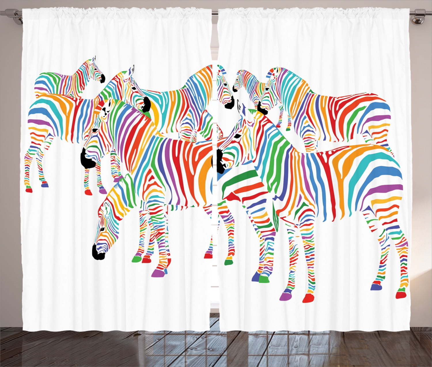 Ambesonne Funny Curtains 2 Panel Set, Rainbow Inspired Zebra Motifs ...