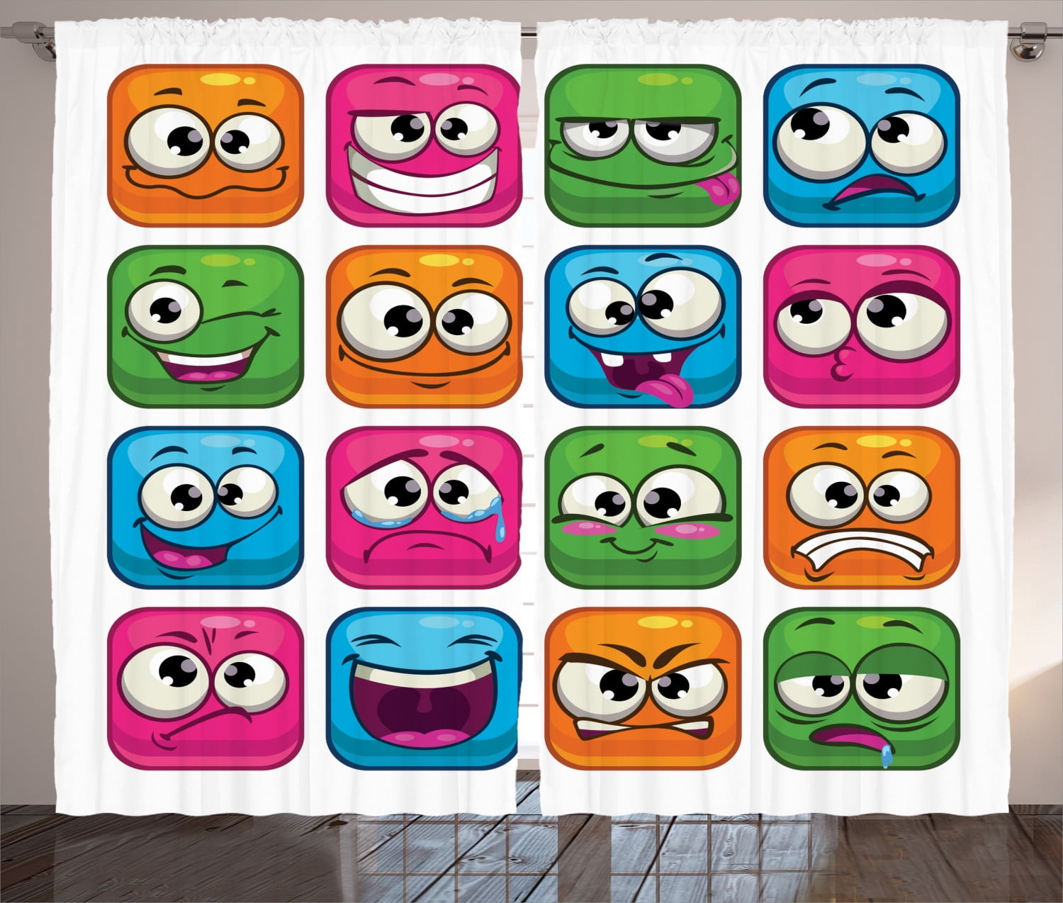 Ambesonne Funny Curtains 2 Panel Set, Cartoon Monsters Comic, 108" x 90 ...