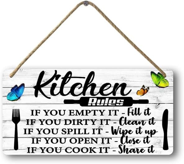 Funny Decor Farmhouse Kitchen Kitchen Rules Sign Rustic Wooden Kitchen ...
