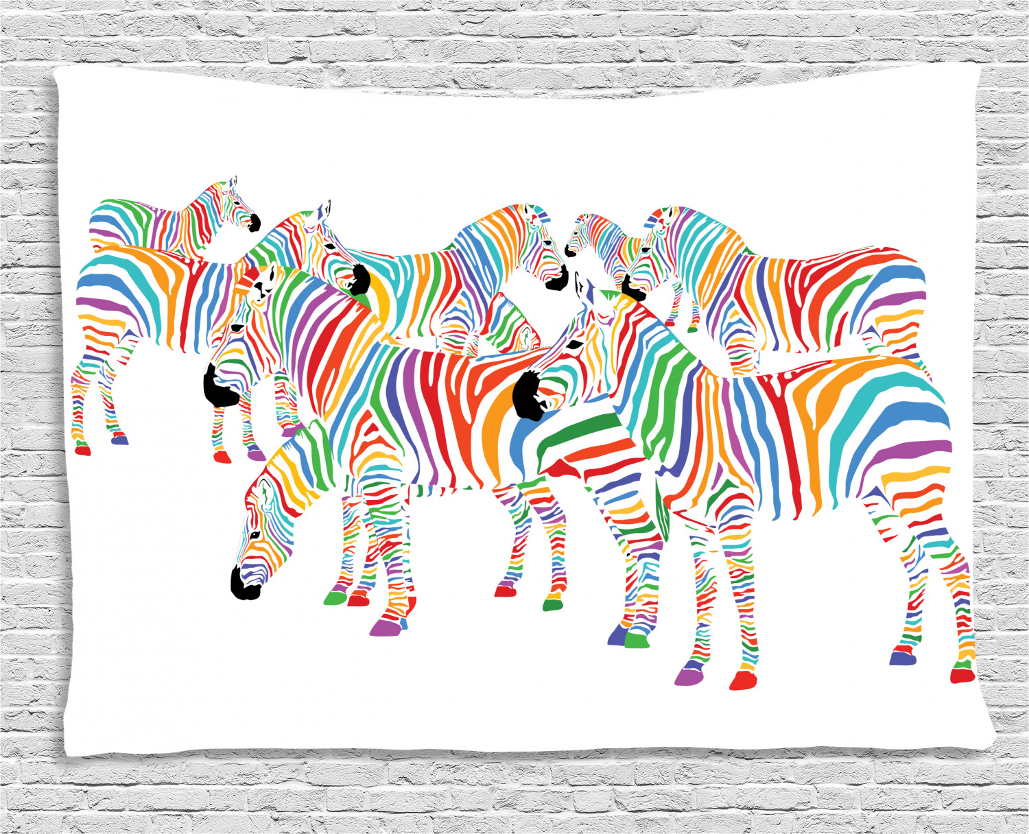Funny Decor Tapestry, Colorful Cute Animal Herd with Rainbow Figure ...