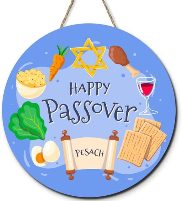 Funny Decor Wood Happy Passover Sign, Passover Hanging Door Sign ...