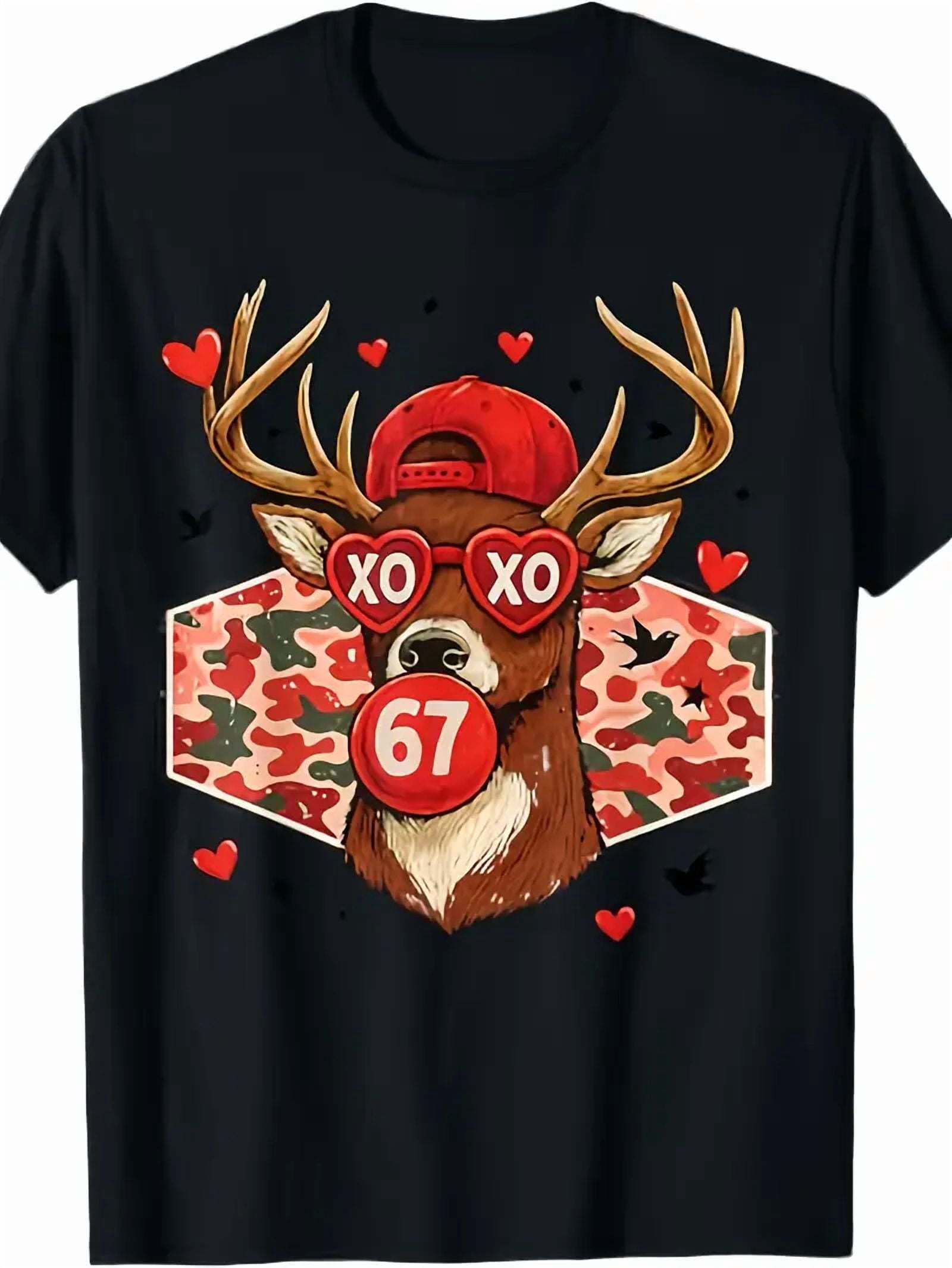 Funny Deer with Heart Glasses and Bubble Gum Graphic T-Shirt, Cool Buck ...