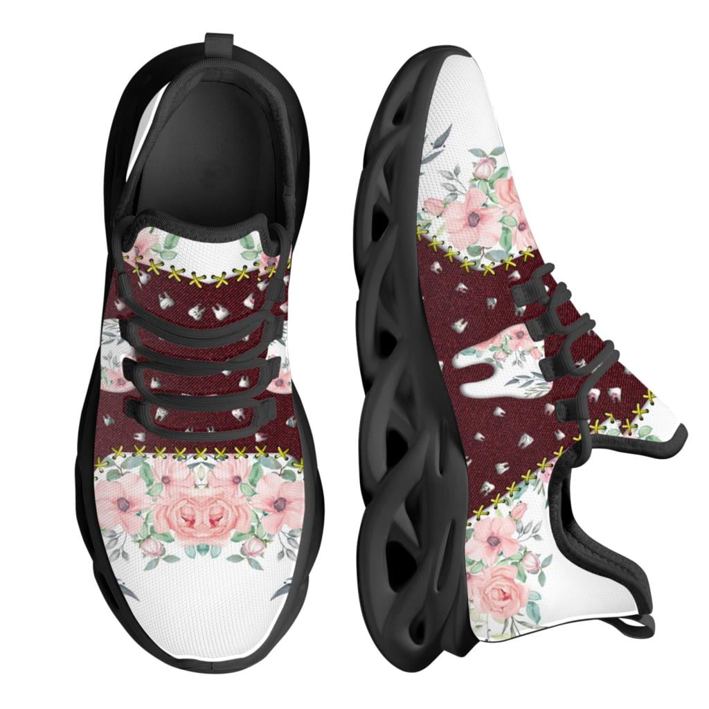 Funny Dentist Teeth Print Women's Flat Shoes Blue Lace-up Sneaker ...