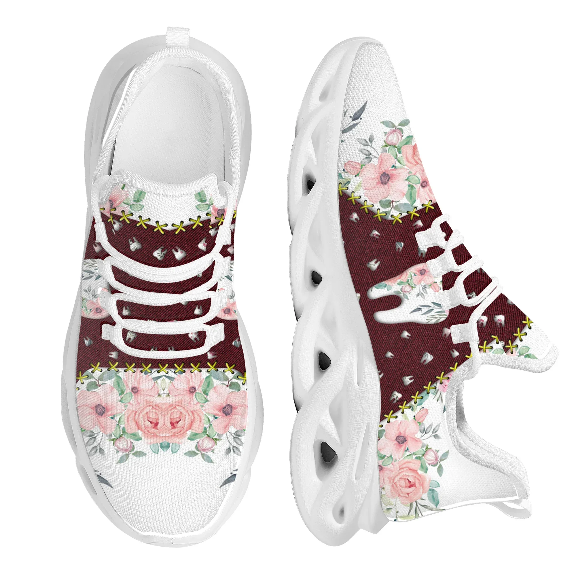 Funny Dentist Teeth Print Women's Flat Shoes Blue Lace-up Sneaker ...