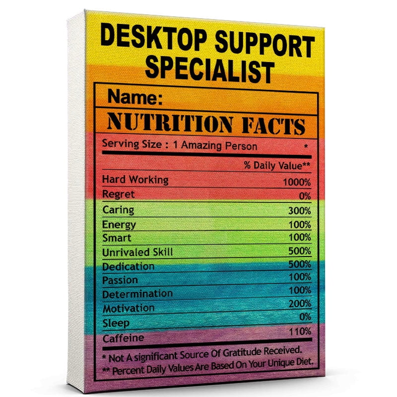Funny Desktop Support Specialist Nutrition Facts Canvas Wall Art, Colorful Pop Art Typography ...