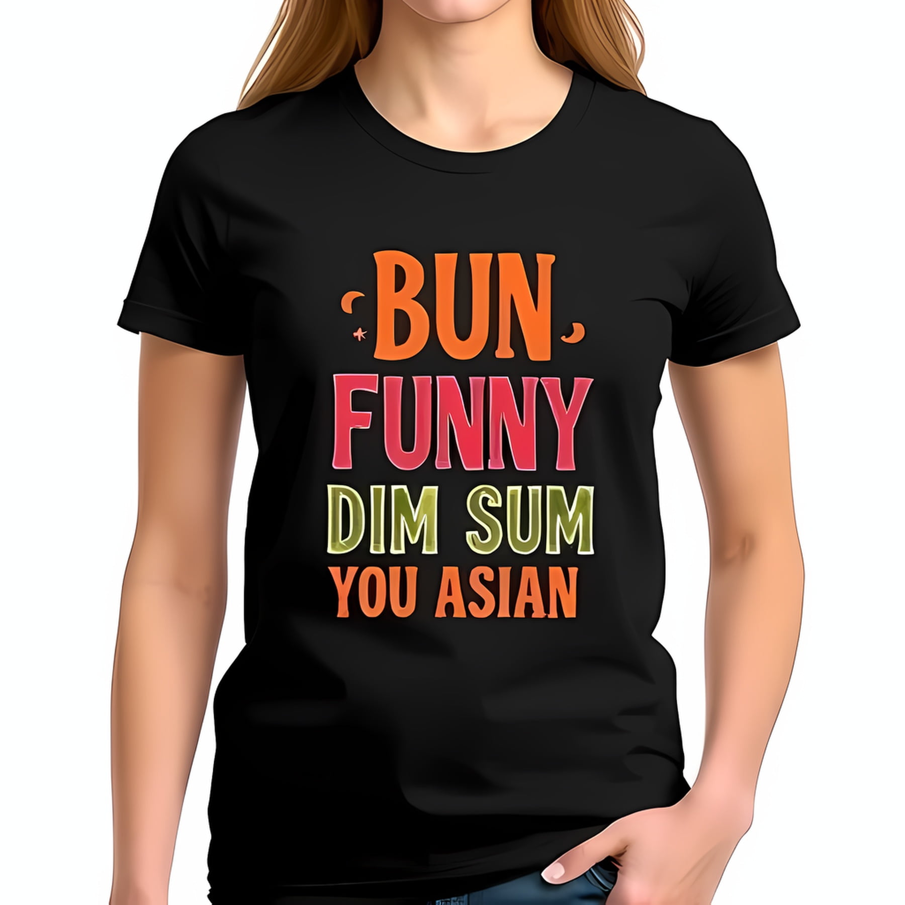 Funny Dim Sum T-Shirt for Women - Vintage Style Black Tee with Colorful ...