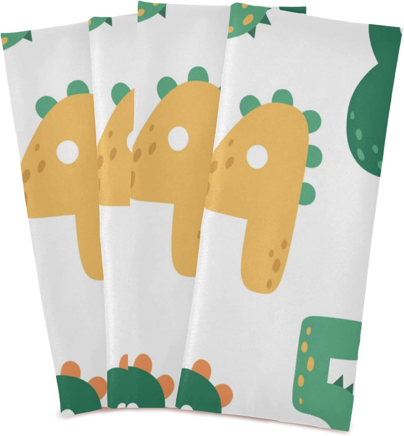 Funny Dino Numbers Dish Towels Set of 4, Cartoon Colorful Washable Tea ...