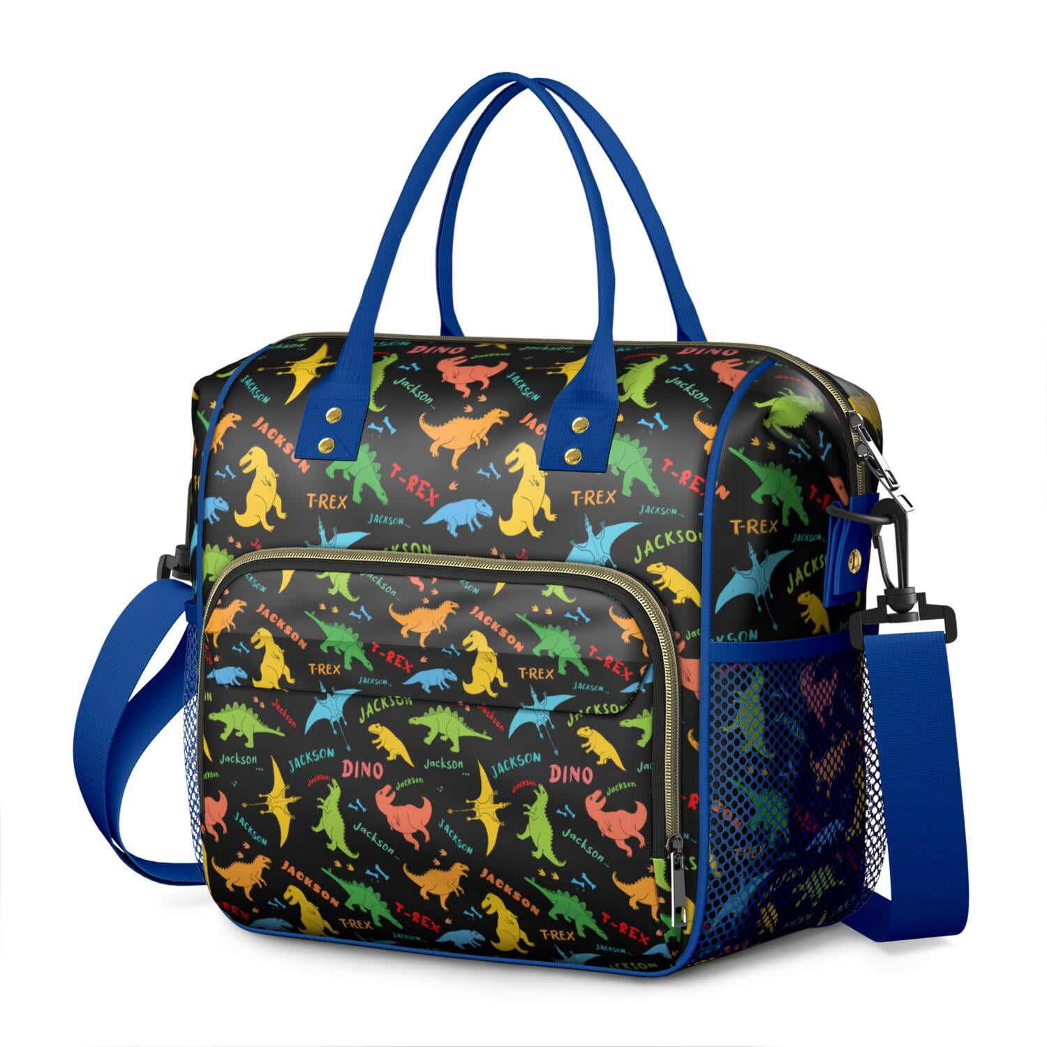 Funny Dino Print Large Lunch Box – Leakproof Insulated Cooler Tote with ...
