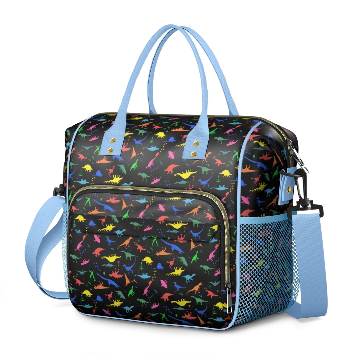 Funny Dino Print Large Lunch Box – Leakproof Insulated Cooler Tote with ...
