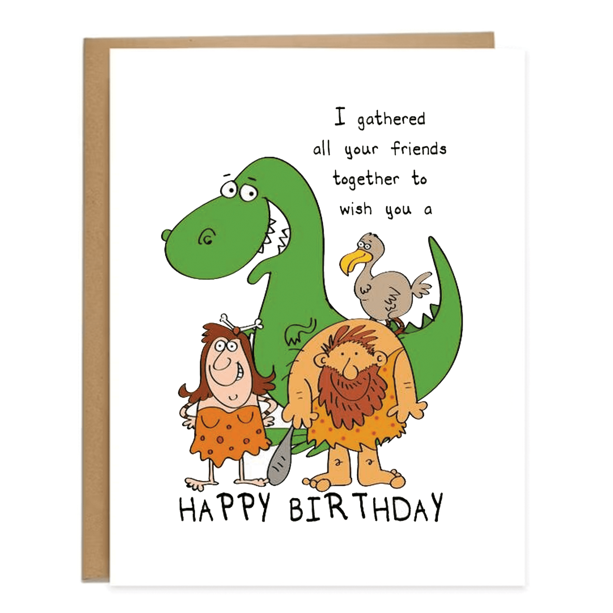 Funny Dinosaur Birthday Card – Cartoon Design with Cavemen and ...