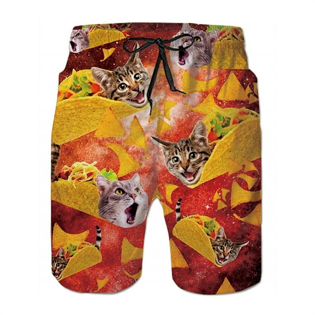 Funny Dinosaur Cat Graphics Beach Shorts Men 3D Print Animal Surfing ...