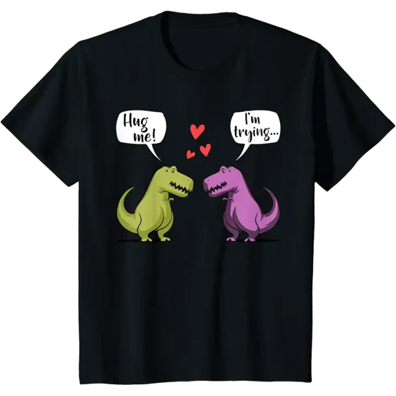 Funny Dinosaur Couple Hug Me Short Arm Meme Unisex Short Sleeve Graphic ...