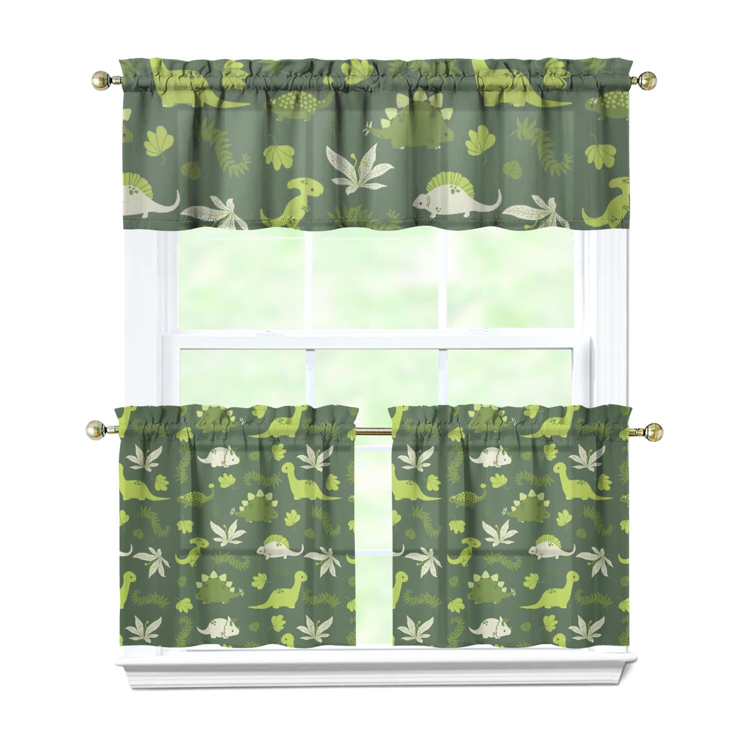 Funny Dinosaur Curtains 3 Piece Set - Vibrant Dino Skeleton & Baby ...