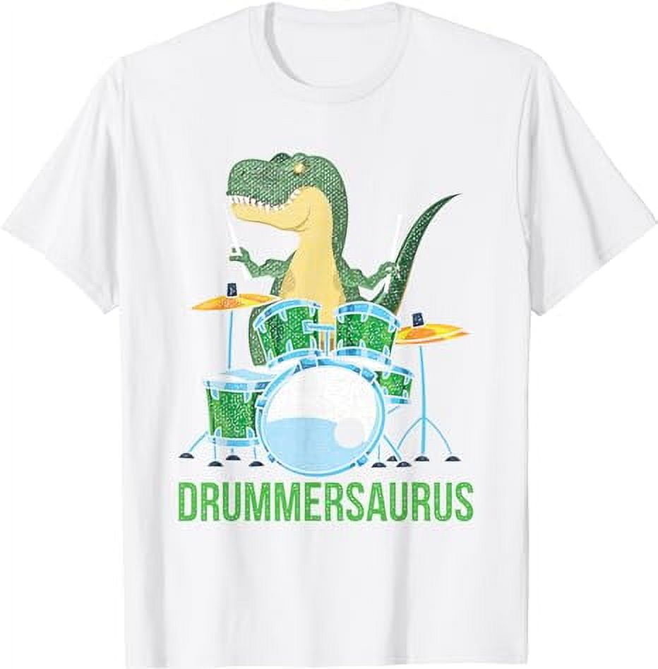 Funny Dinosaur Musician T Rex Drummer Boys Gift Drums white T-Shirt ...