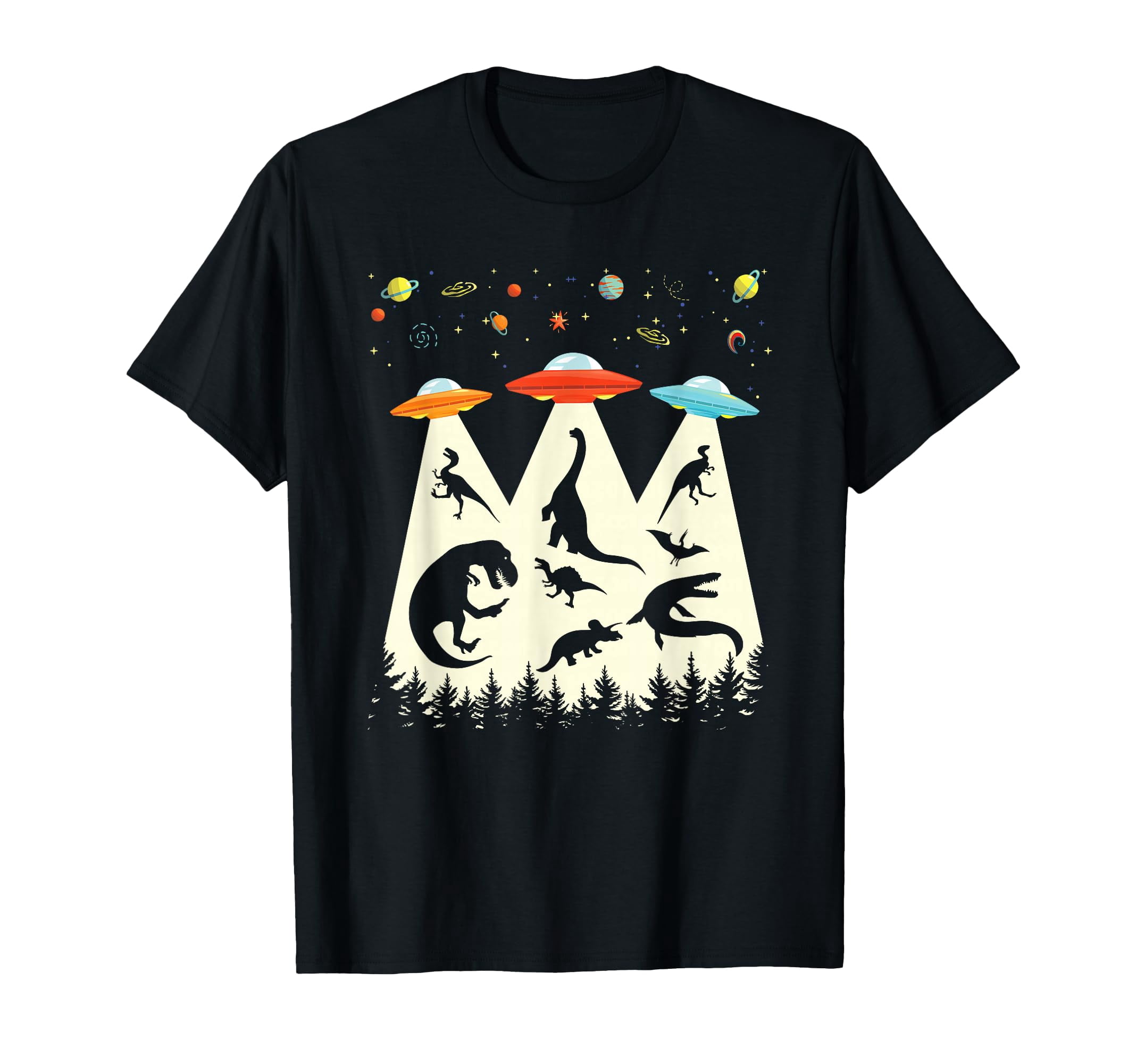 Funny Dinosaur UFO Lover Retro Vintage Alien Abduction T-Shirt ...