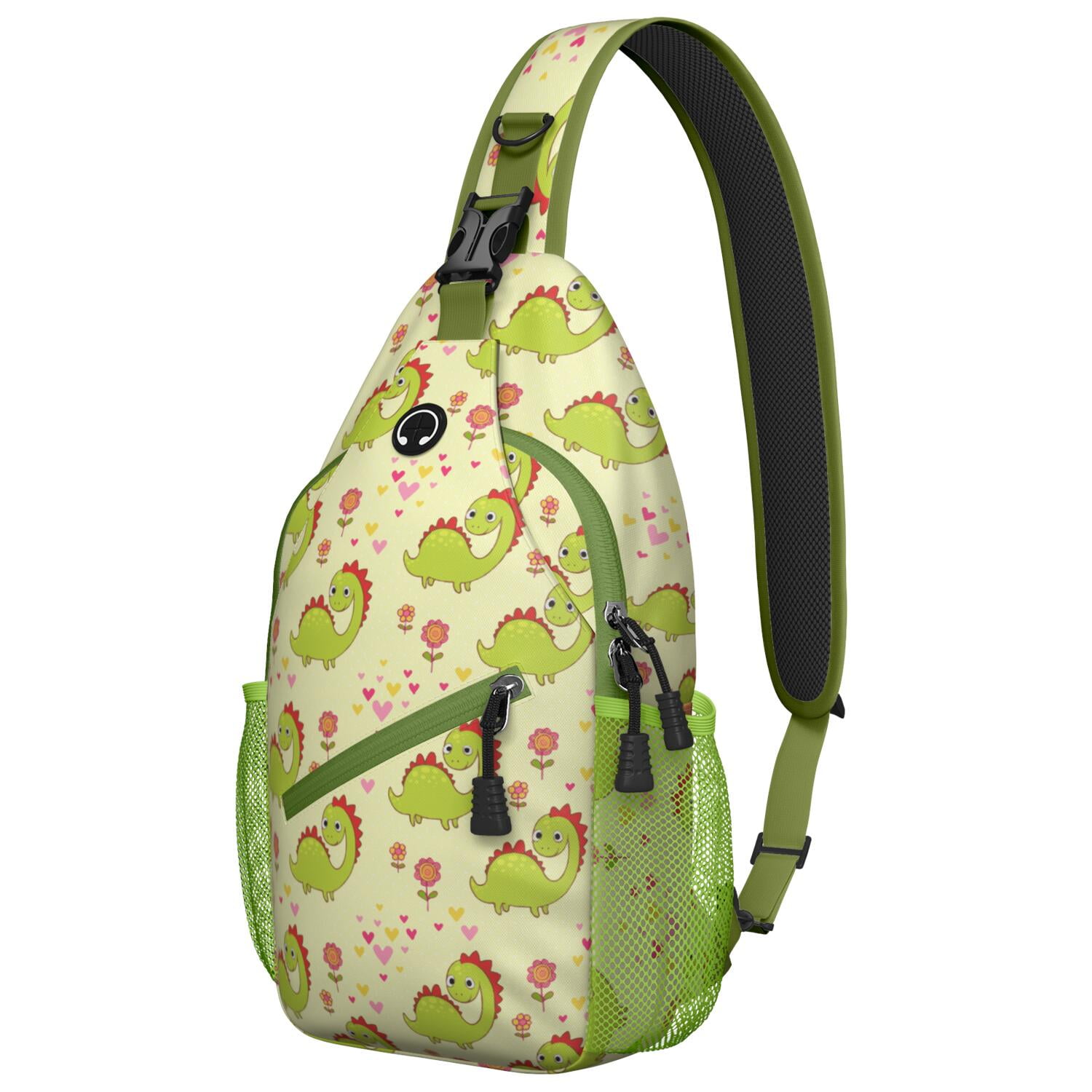 Funny Dinosaur and Forest Theme Sling Backpack, Cartoon Roaring Dino ...