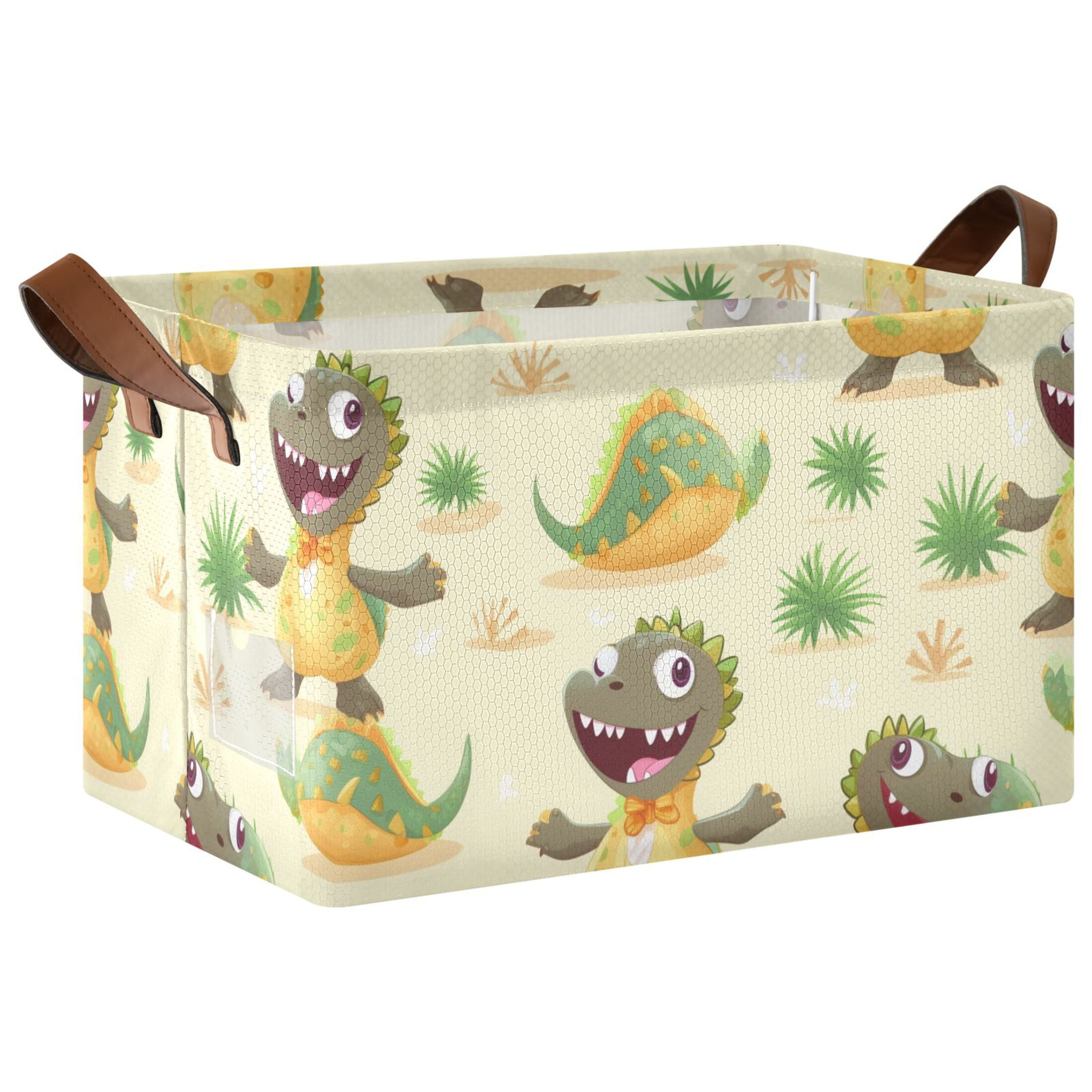 Funny Dinosaur and Grass Collapsible Storage Bins Fabric Shelf Baskets ...