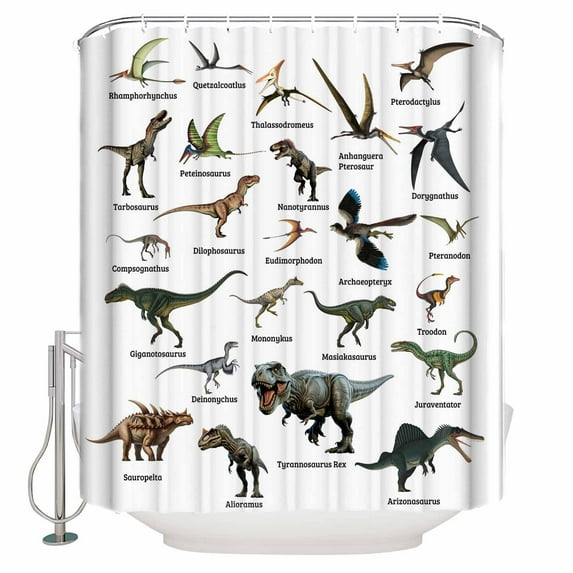 Funny Dinosaurs Bathroom Shower Curtains with 12 Hooks Polyester ...
