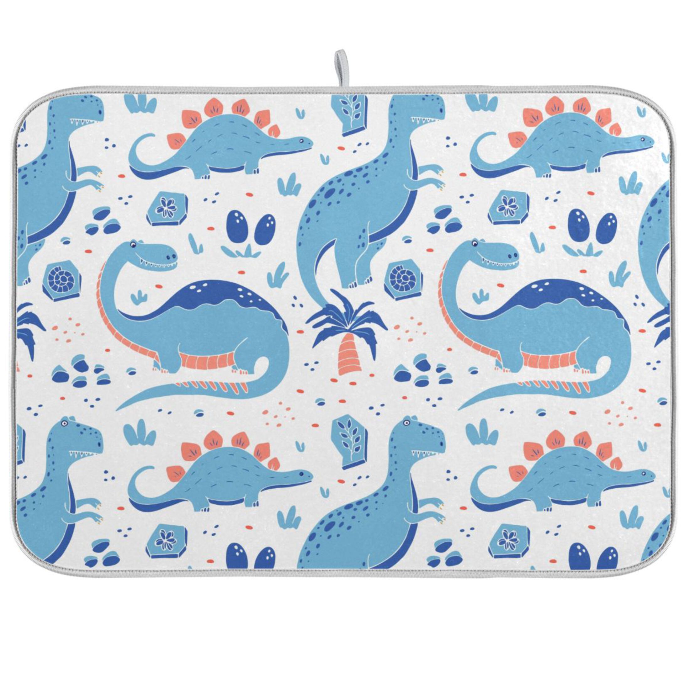 Funny Dinosaurs Cartoon Blue Dish Drying Mat Microfiber Kitchen Pad ...