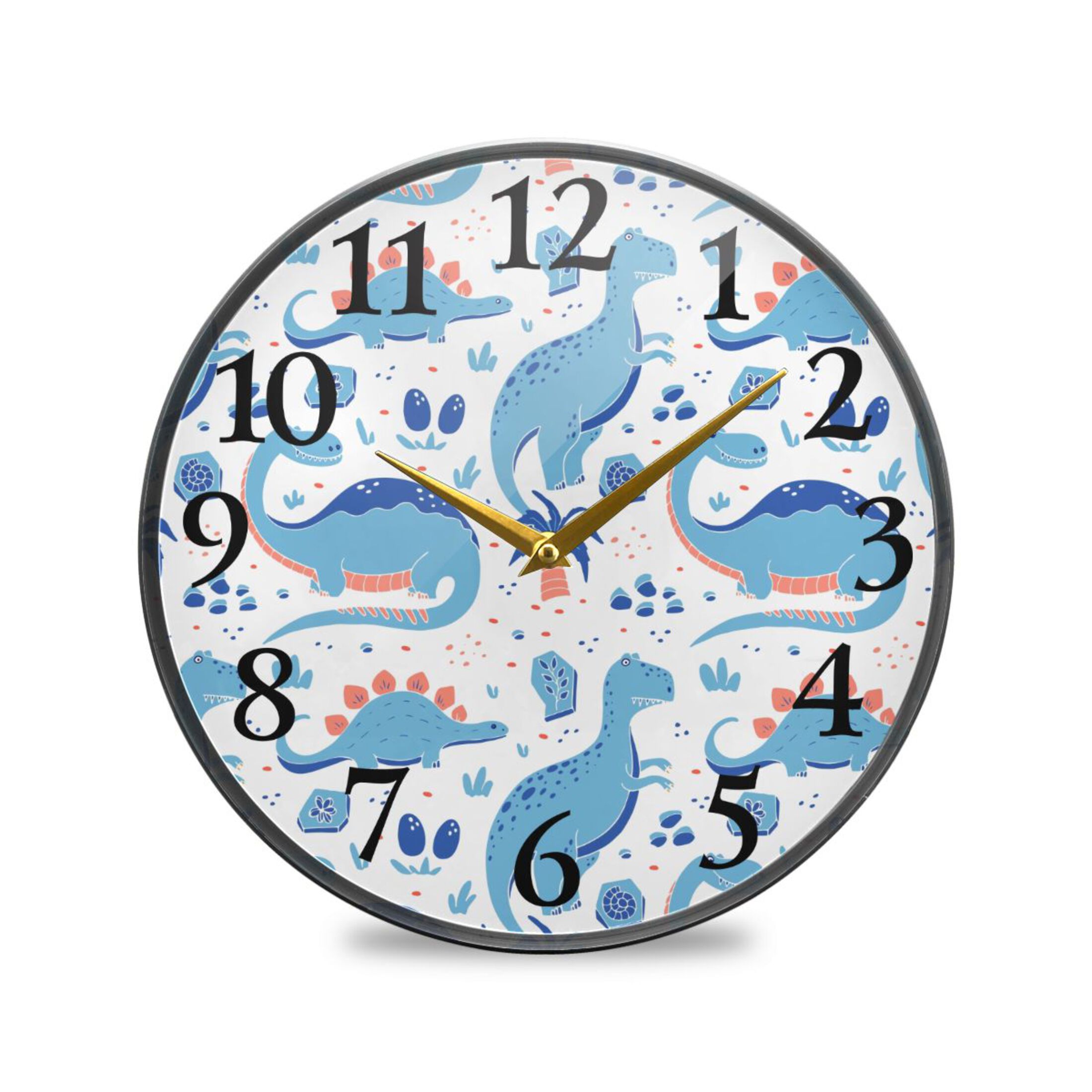 Funny Dinosaurs Cartoon Blue Wall Clocks Battery Operated 11.9 Inch ...