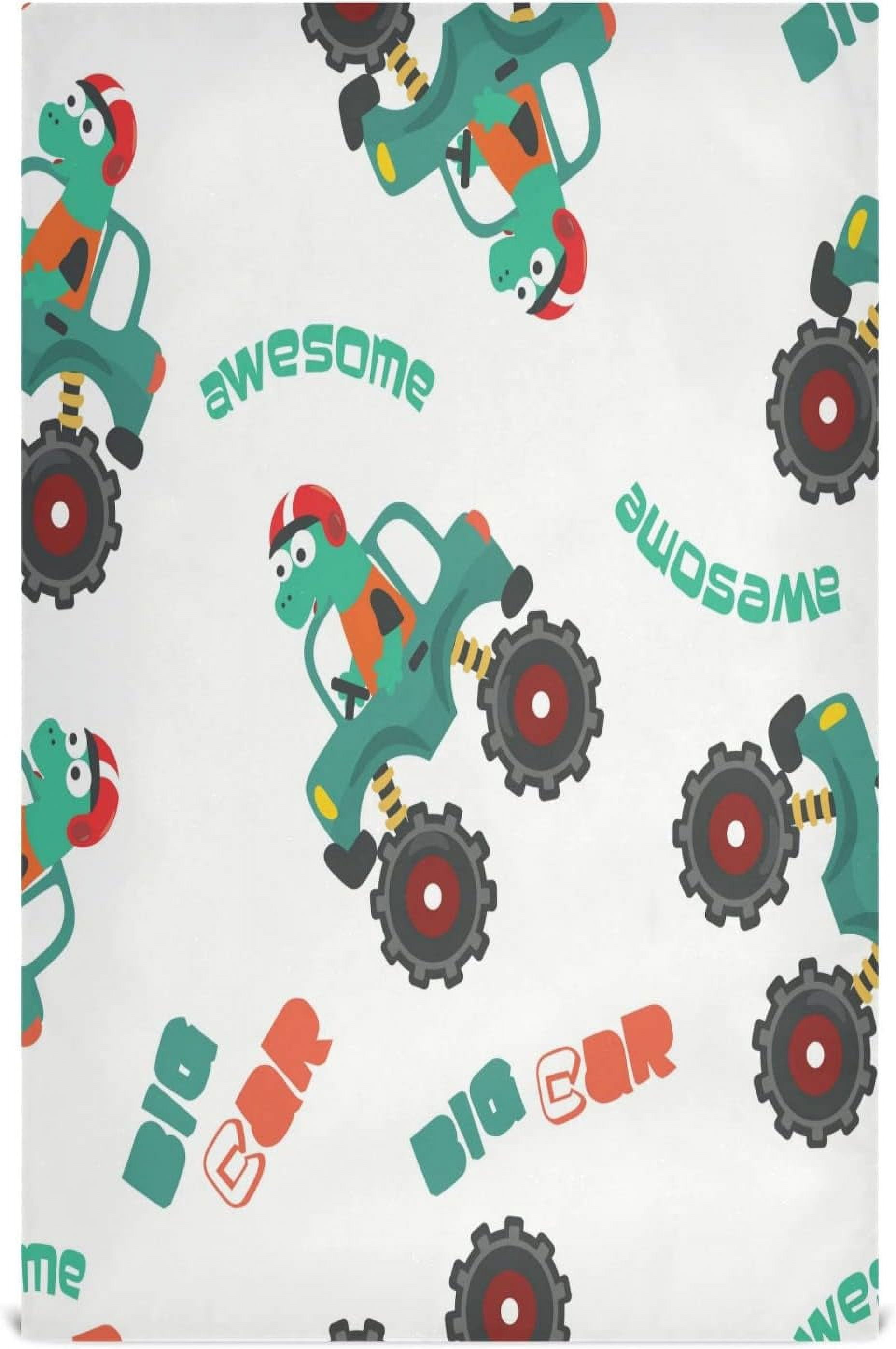 Funny Dinosaurs Riding Big Car Dish Towels Set of 6, Monster Truck ...