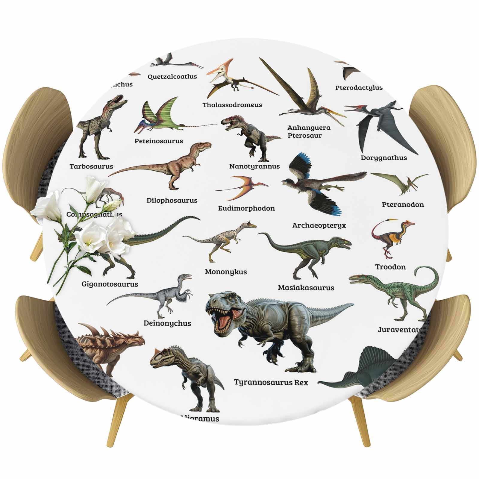Funny Dinosaurs Round Tablecloth, Fitted Table Cover with Elastic for ...