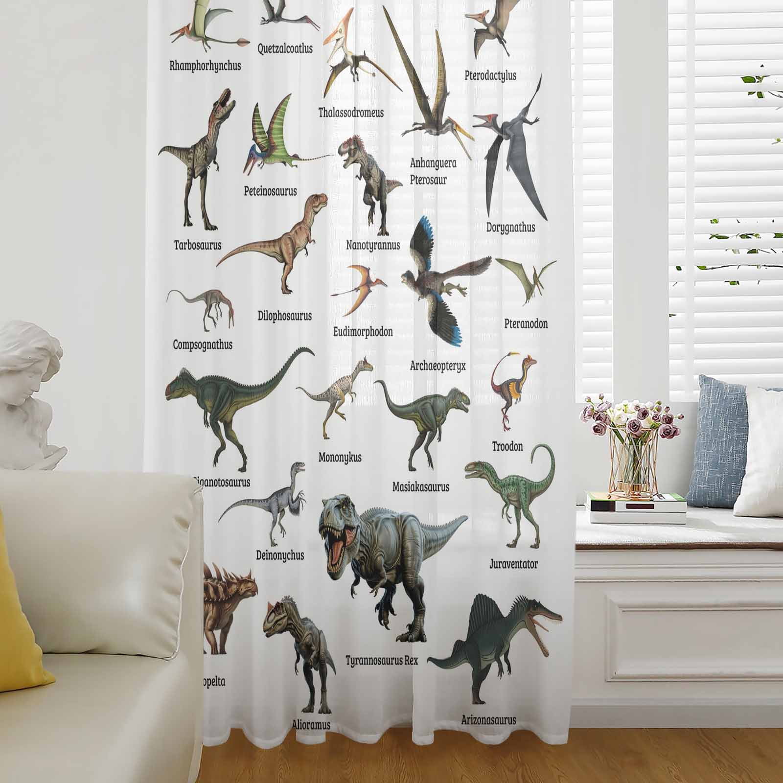 Funny Dinosaurs Semi Sheer Curtains Drapes for Living Room, Bedroom ...