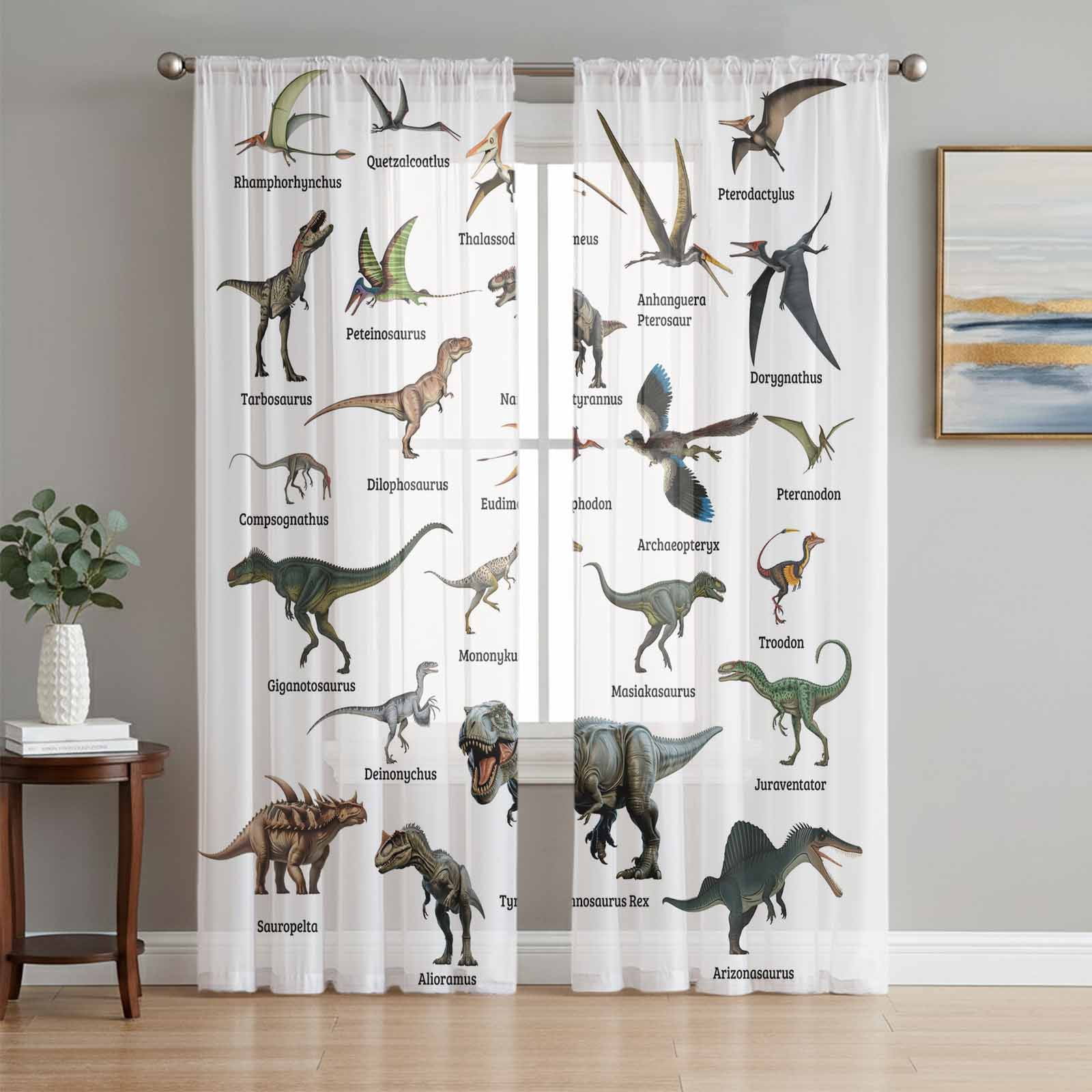 Funny Dinosaurs Sheer Curtains 96 Inch Length 2 Panels Set Window ...
