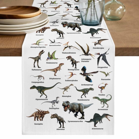 Funny Dinosaurs Table Runner 108 Inches, Primitive Natural Wild Animals ...