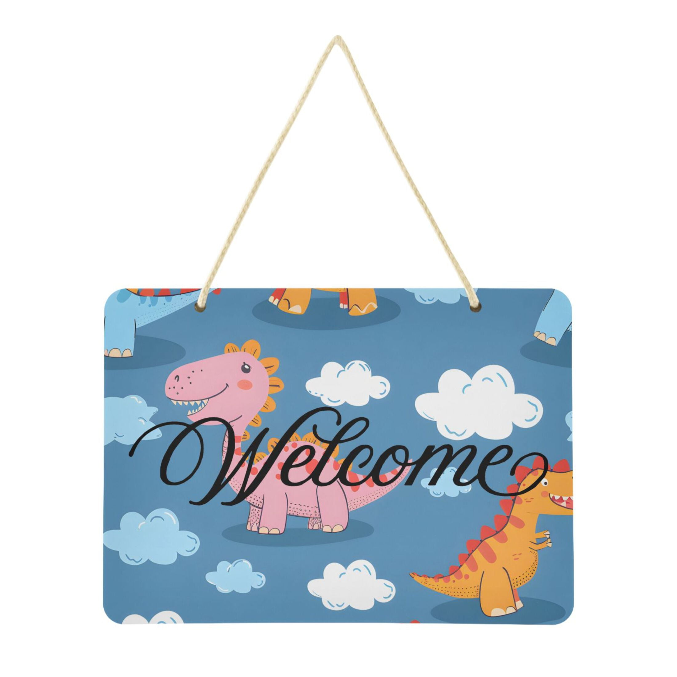 Funny Dinosaurs and Clouds Welcome Sign Front Door PVC 14x10 inch ...