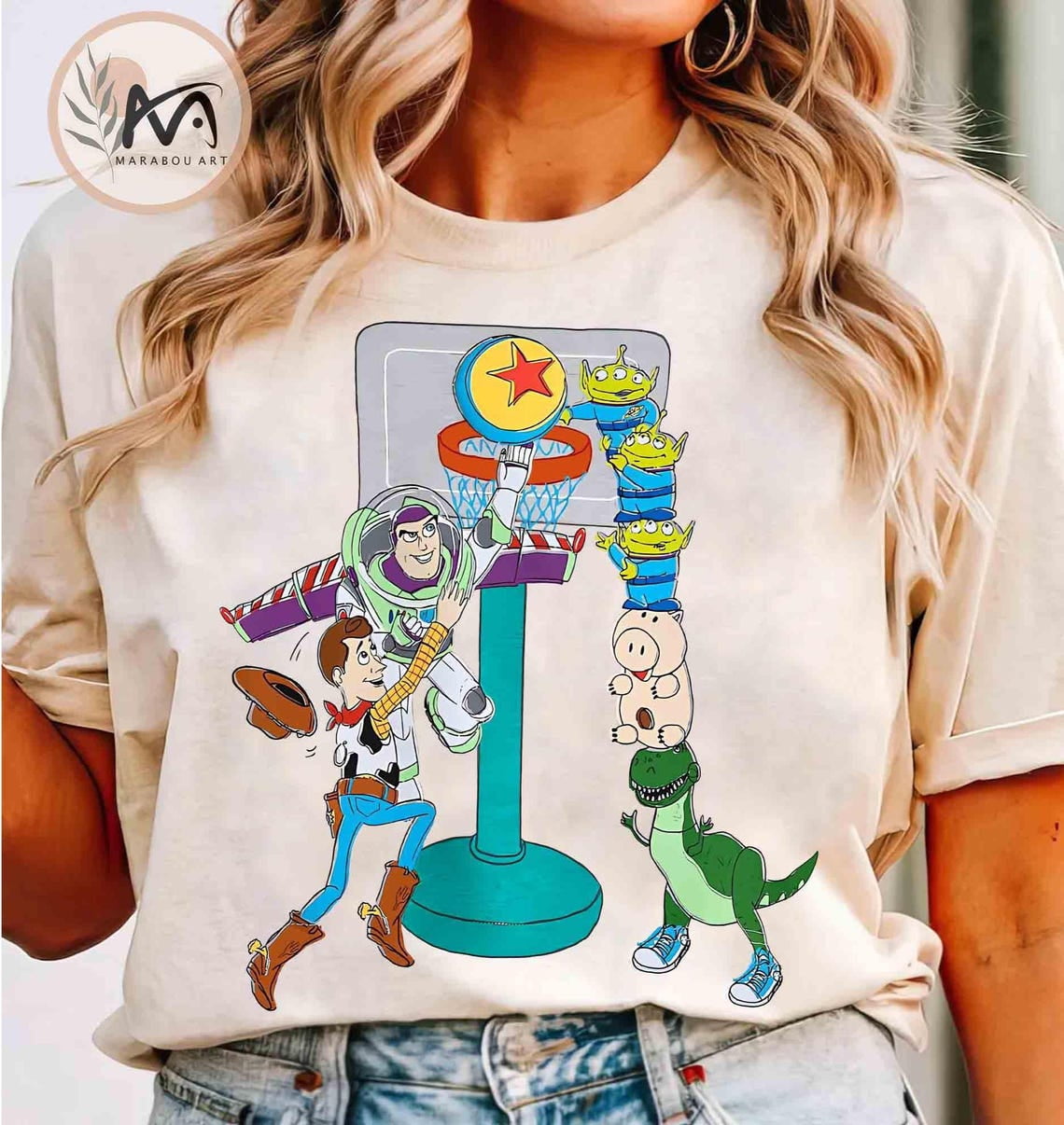 Funny Disney Pixar Toy Story Group Basketball Tee, Buzz Woody Slinky ...