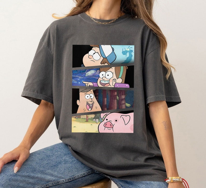 Funny Disny Gravity Falls Group Shot Split Panels Scene Logo T-Shirt ...