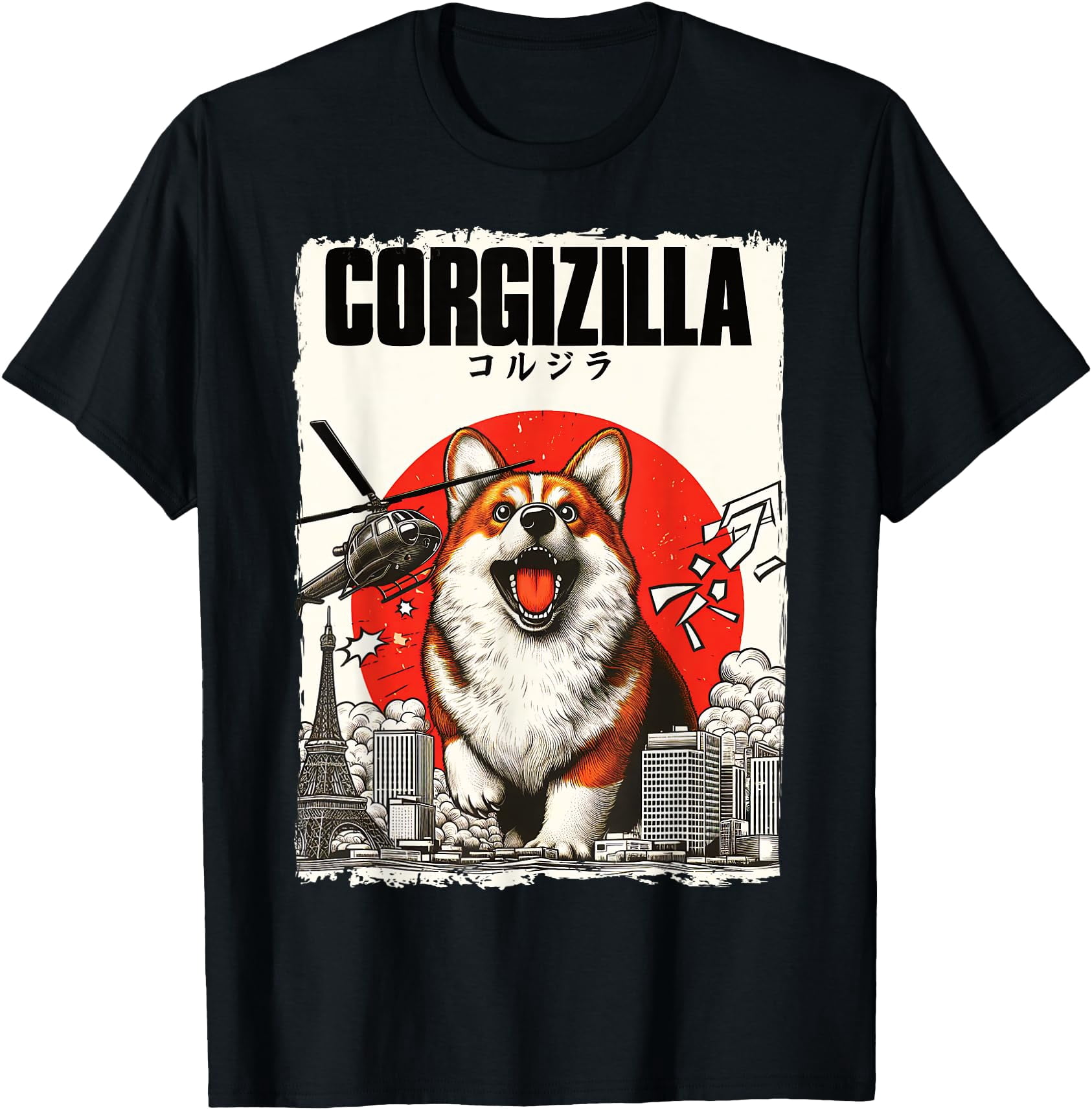 Funny Distressed Giant Corgi Dog City Monster Graphic T-Shirt for Dog ...