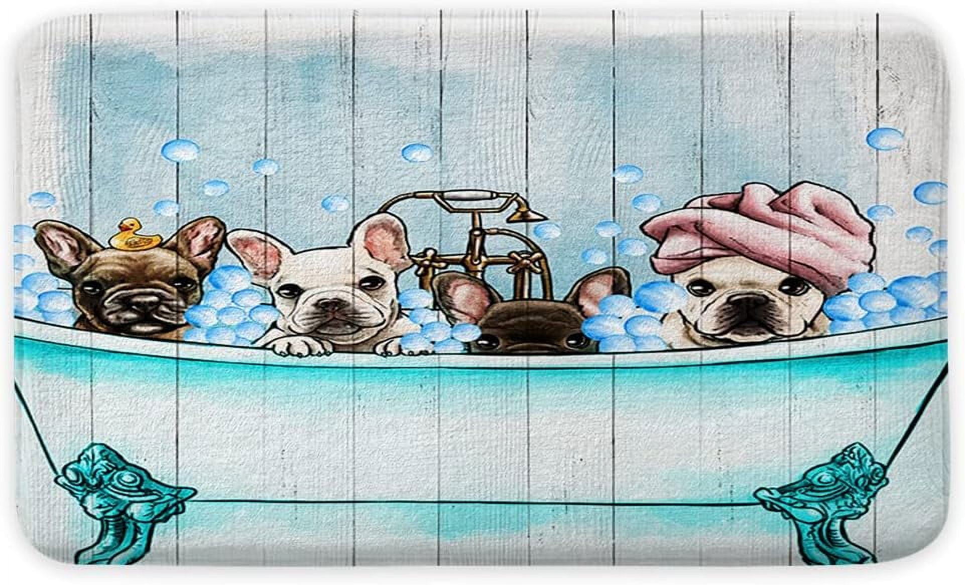 Funny Dog Bath Rugs for Bathroom, Cute Animals Naked Dog in Turquoise ...
