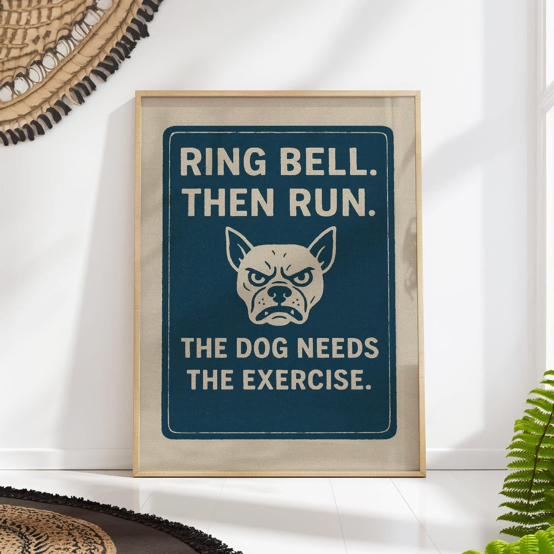 Funny Dog Doorbell Wall Art Print, Ring Bell Then Run Sign, Guard Dog ...