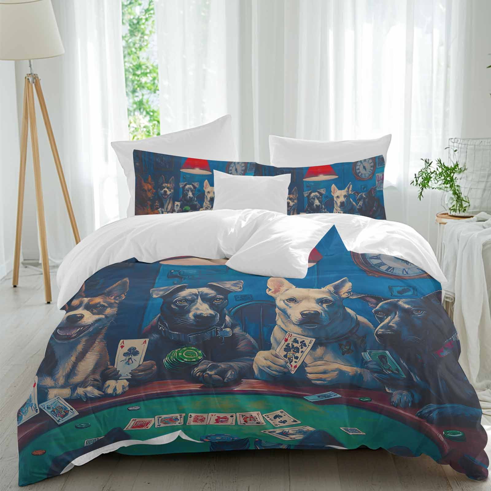 Funny Dog Duvet Cover Set Queen Size Dogs Playing Poker Playing Cards ...