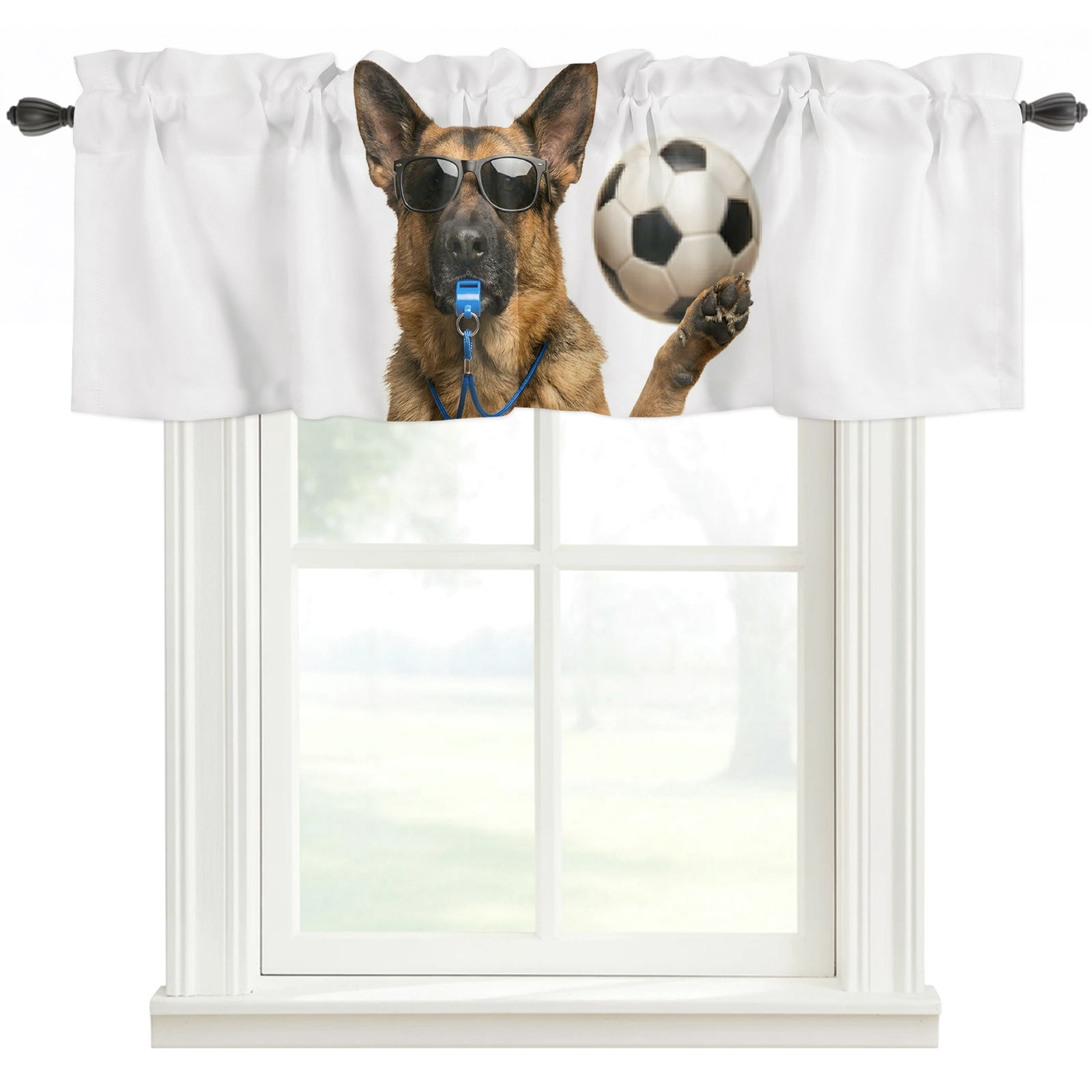 Funny Dog Football Valances for Windows Farmhouse Kitchen Curtains ...