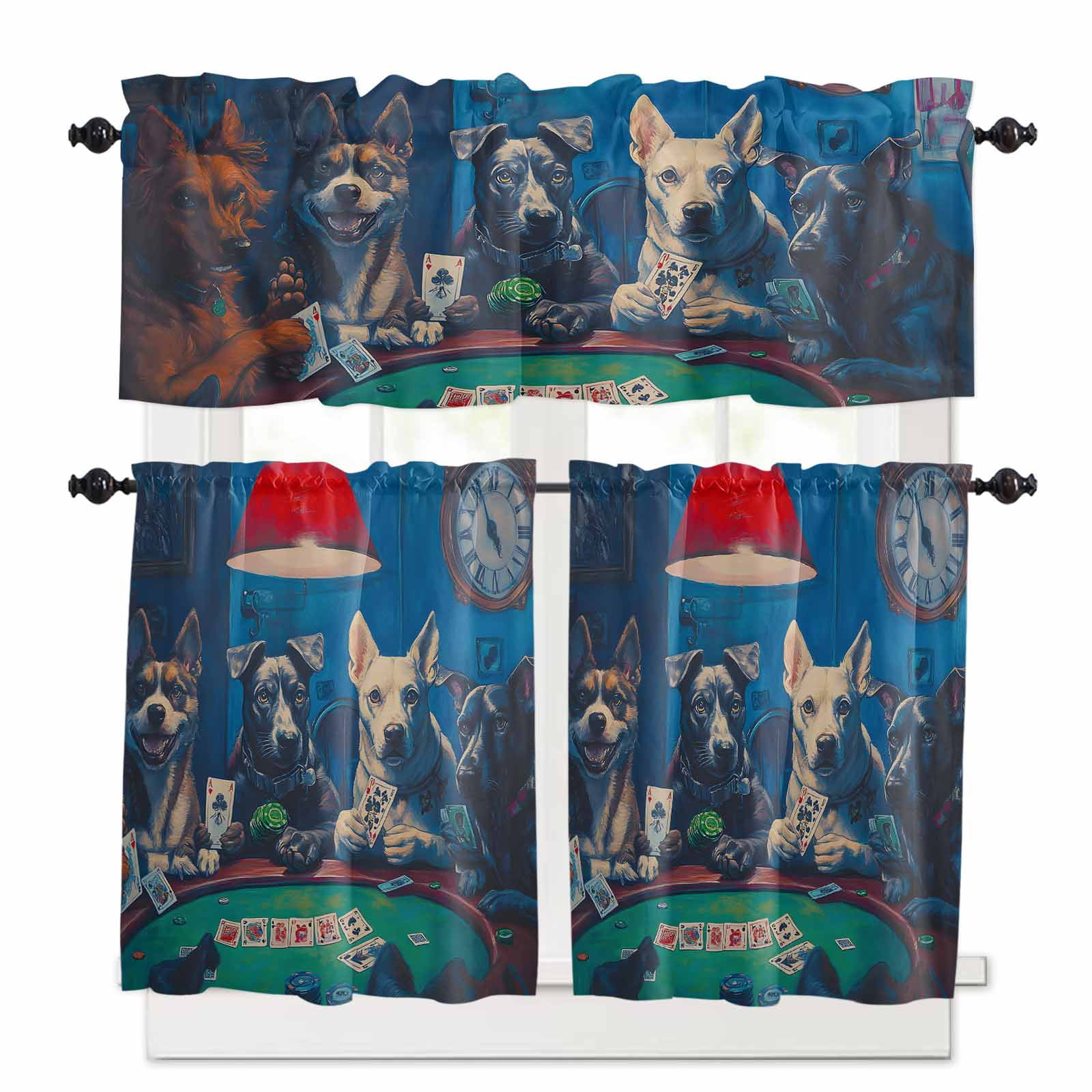 Funny Dog Kitchen Curtains Valances and Tiers Set of 3, 36 Inch Length ...