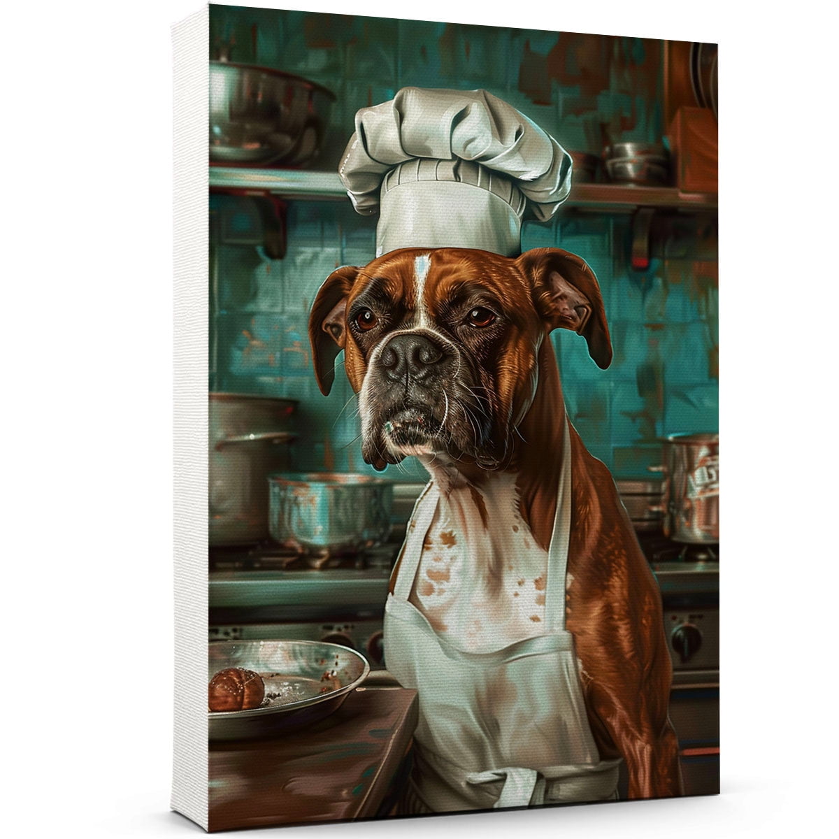 Funny Dog Kitchen Wall Art - Dining Room Wall Decor - Boxer Cooking ...