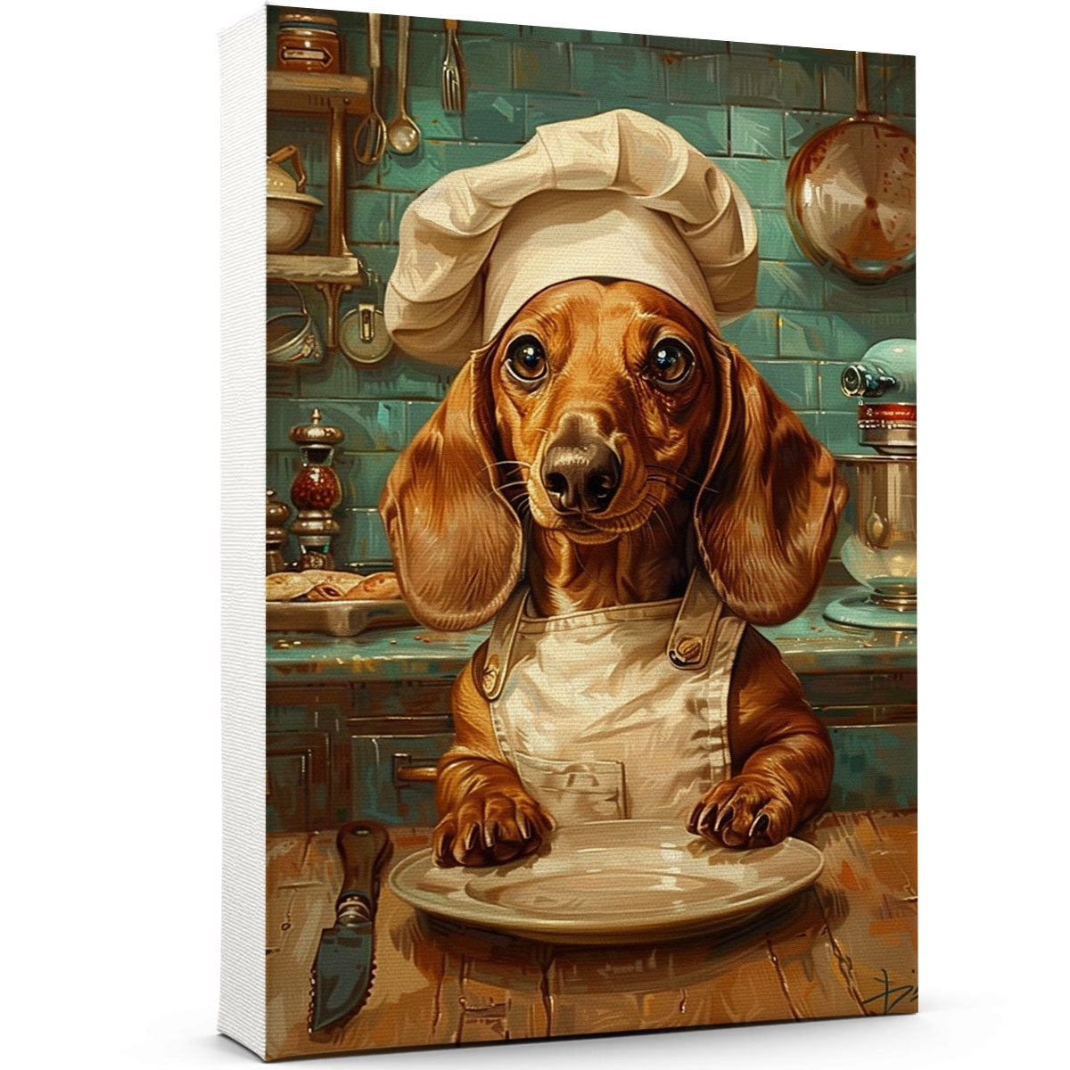 Funny Dog Kitchen Wall Art - Dining Room Wall Decor - Dachshund Cooking ...
