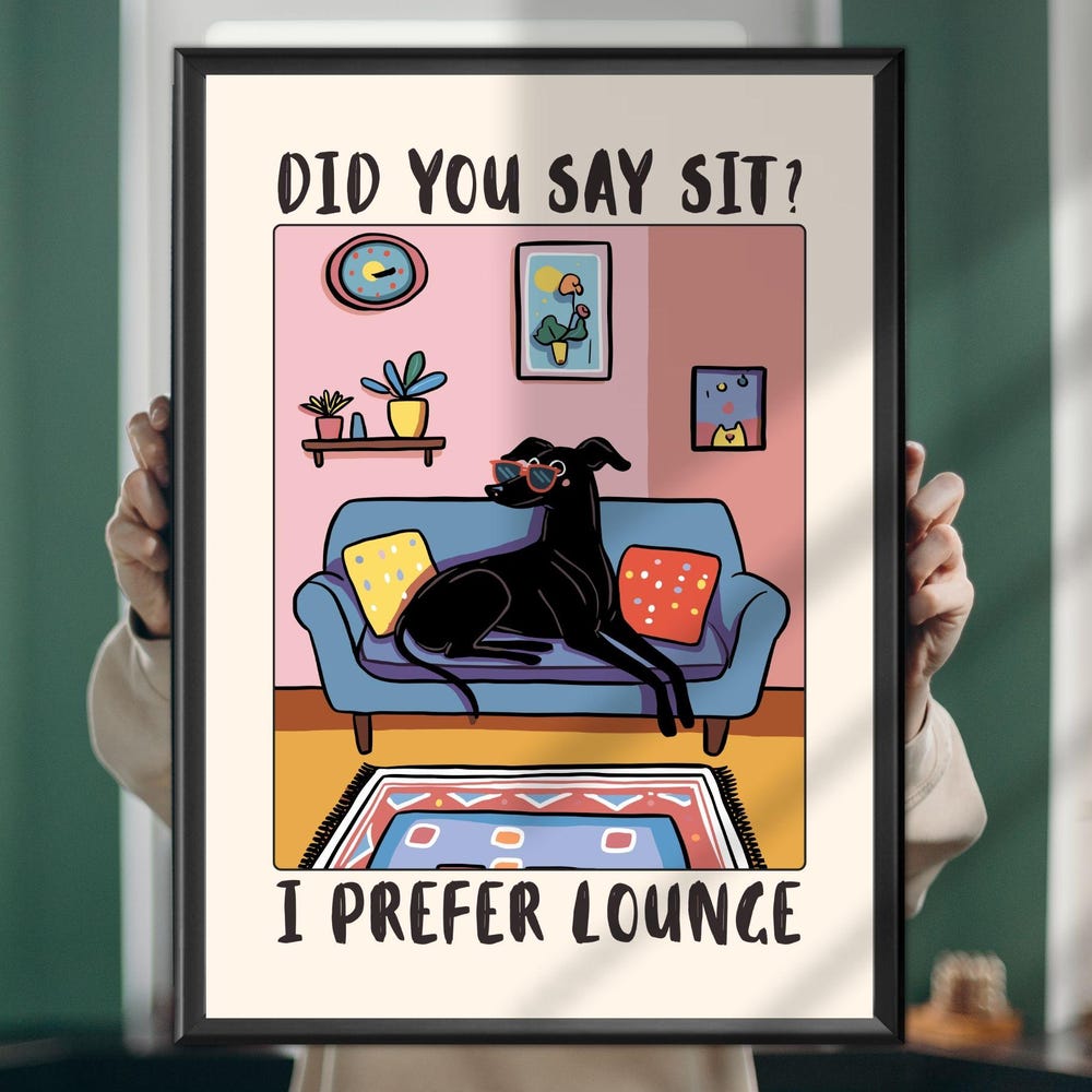 Funny Dog Lounge Poster: Pet Lover Wall Art UNFRAMED PAPER POSTER, Home ...