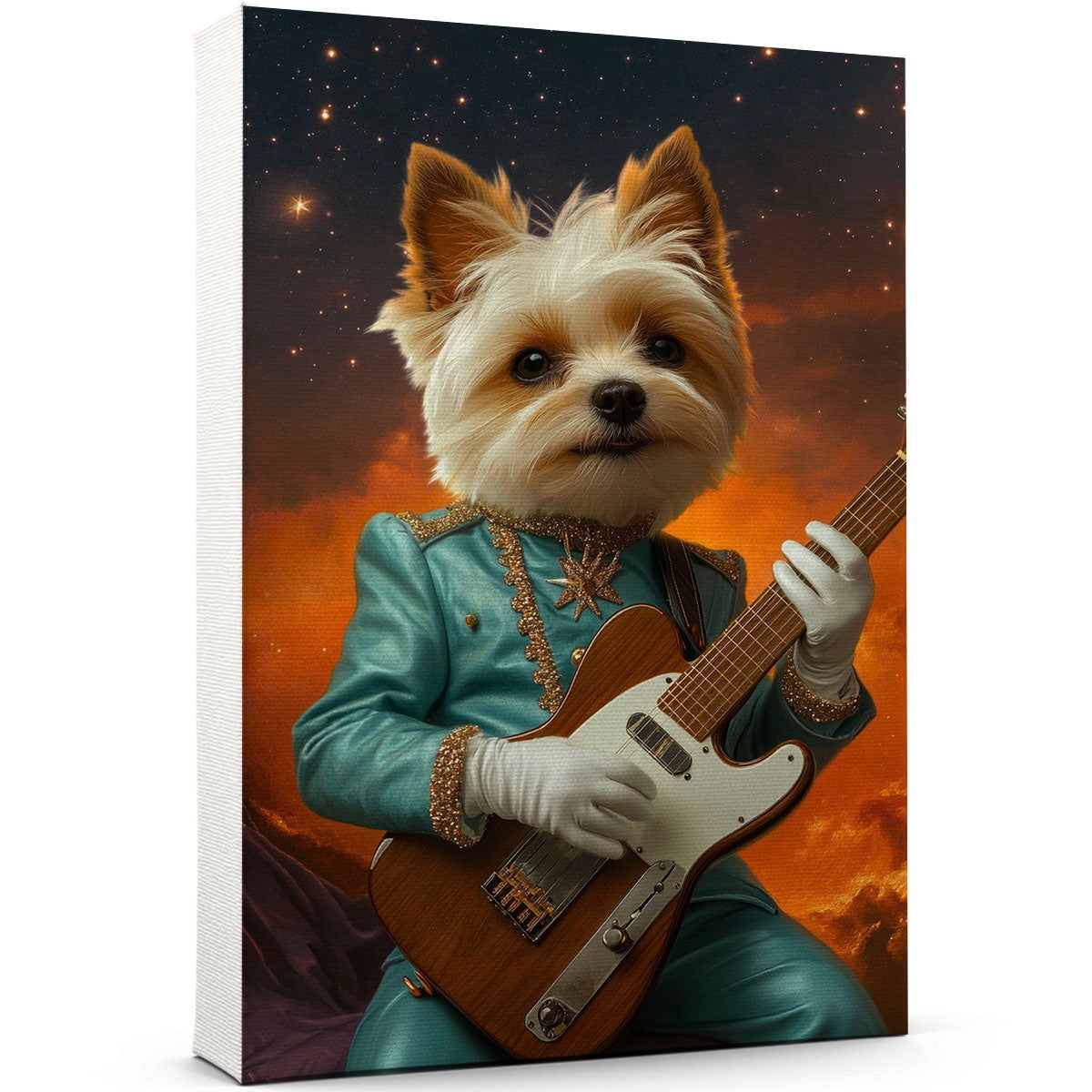 Funny Dog Poster,Biewer Terrier Dog Playing Electric Guitar Poster ...