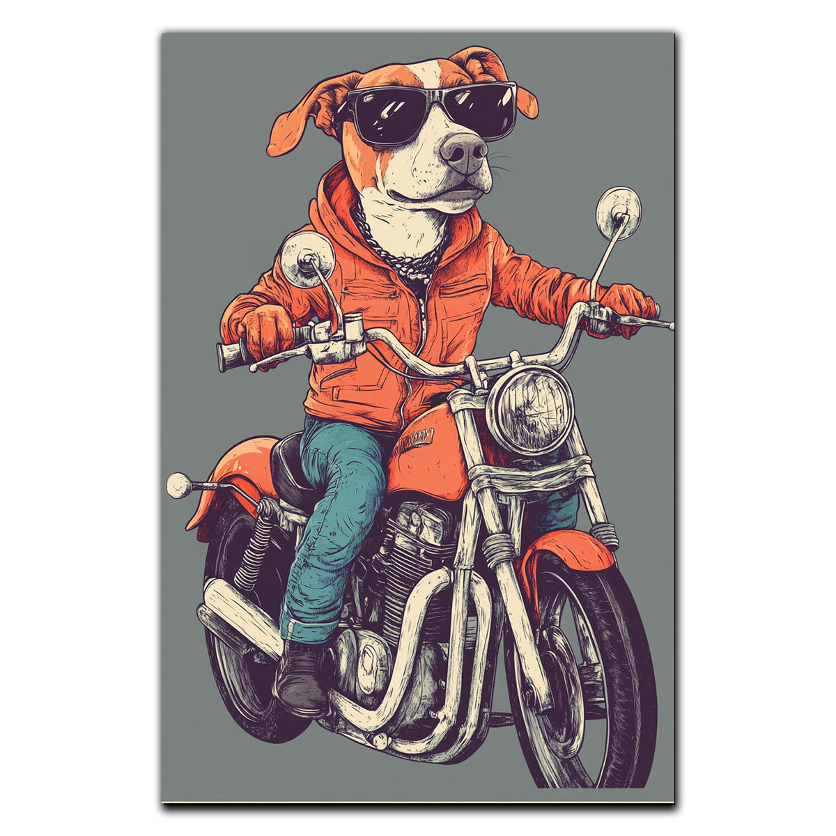 Funny Dog Poster Wall Art Azawakh Dog Riding A Motorcycle Vintage ...