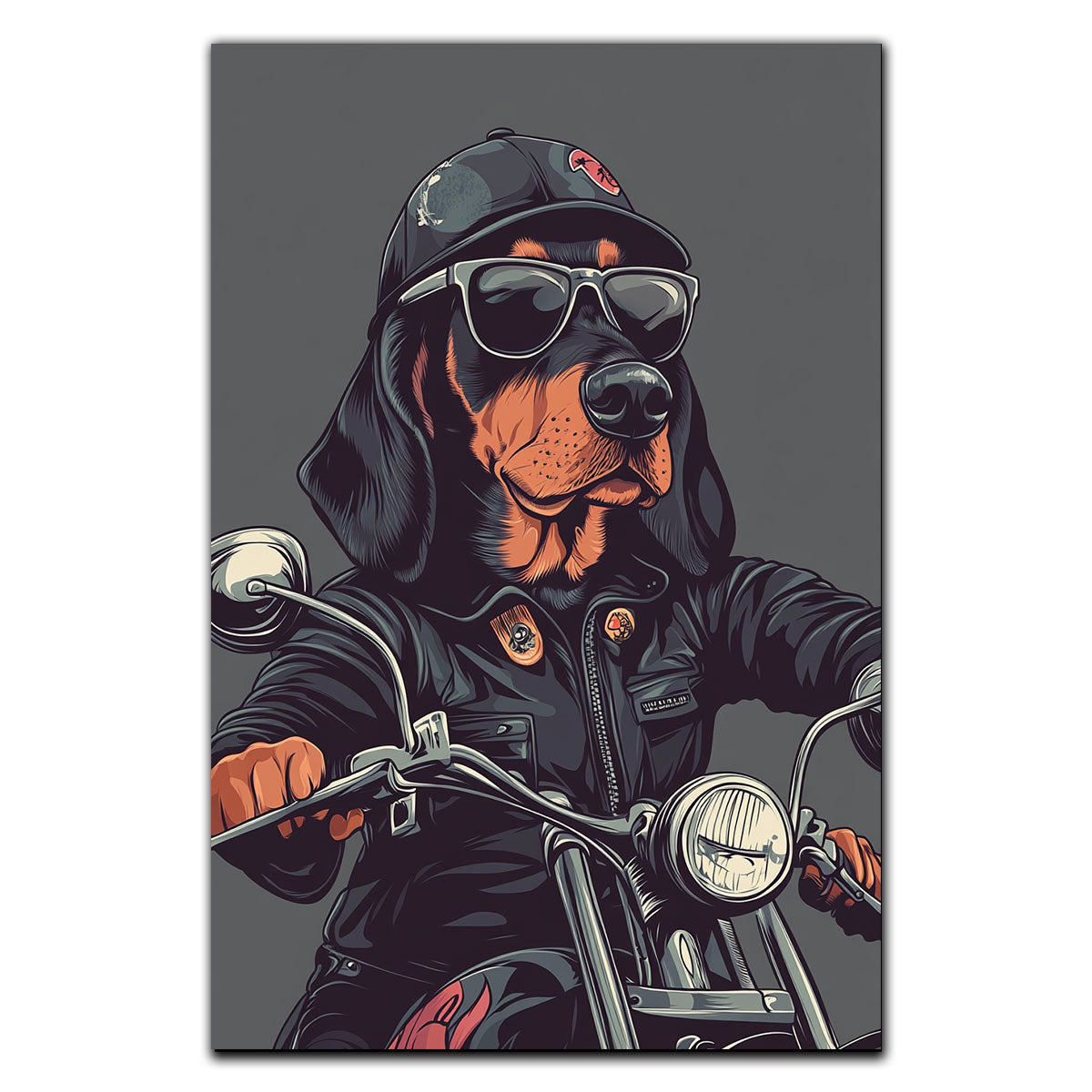 Funny Dog Poster Wall Art Blackand Tan Coonhound Dog Riding A ...