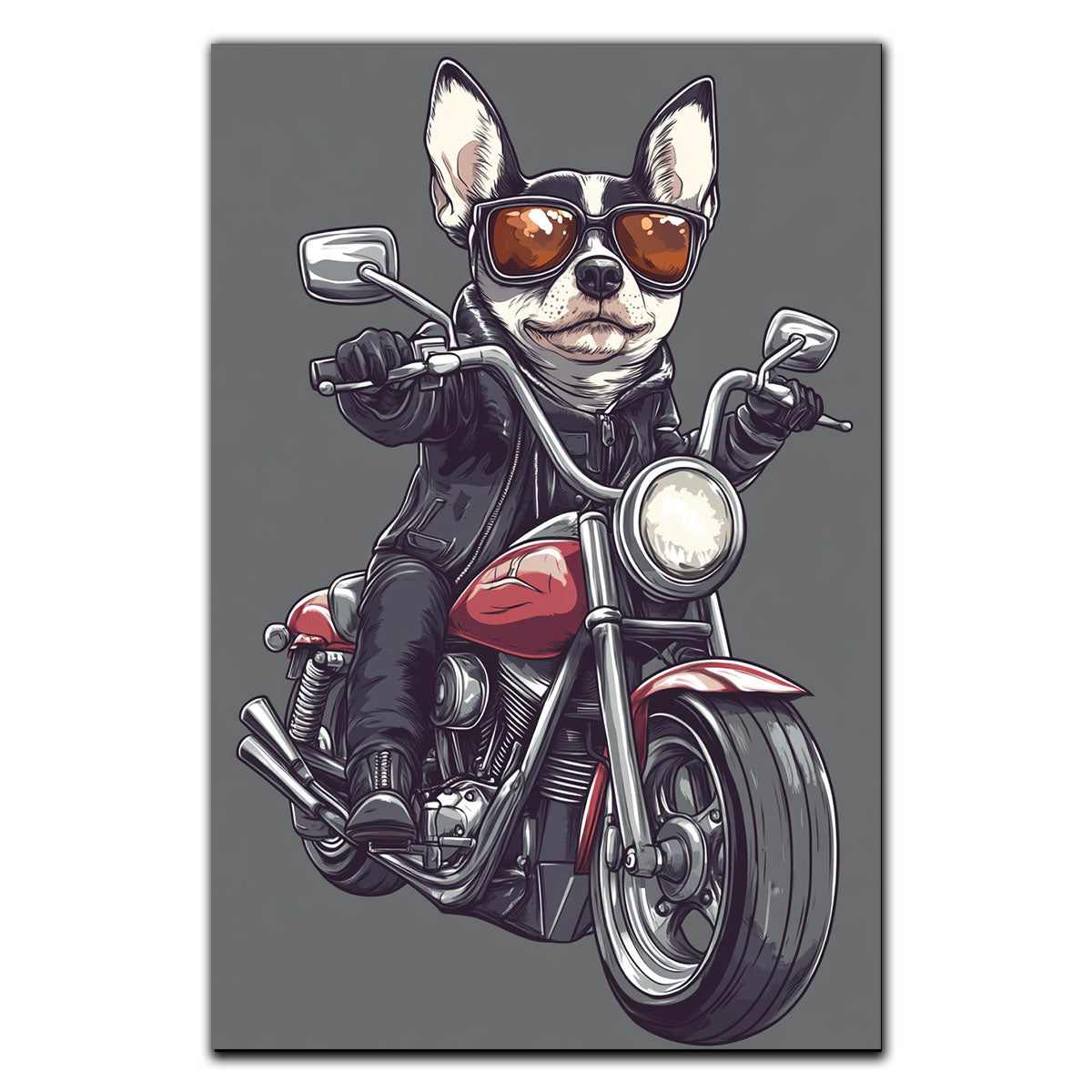 Funny Dog Poster Wall Art Rat Terrier Dog Riding A Motorcycle Vintage ...