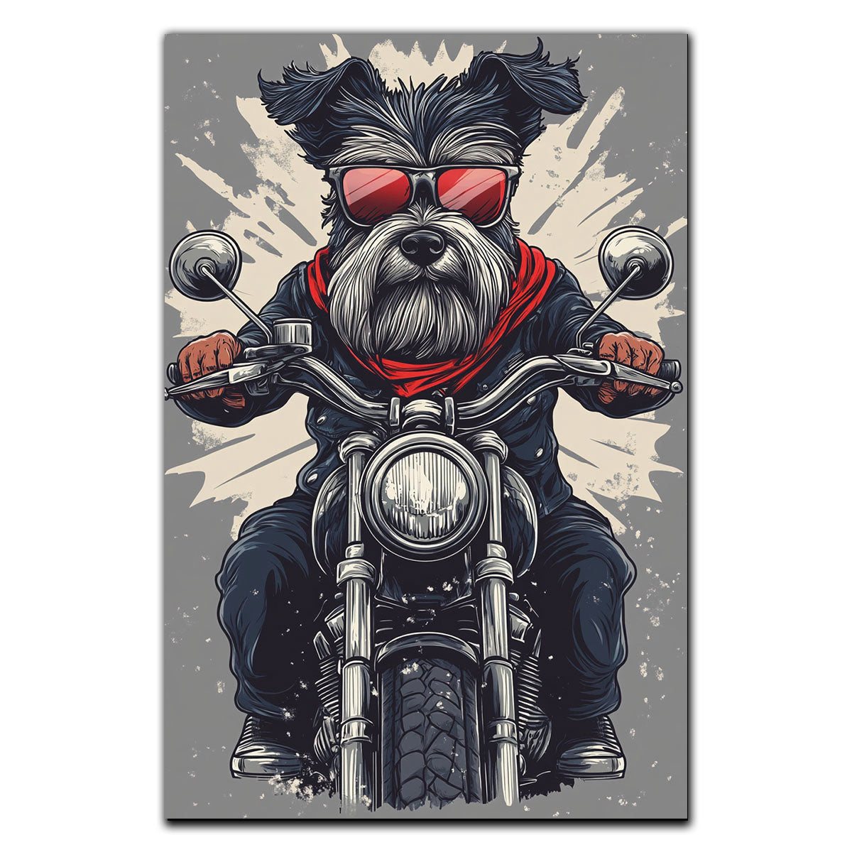 Funny Dog Poster Wall Art Standard Schnauzer Dog Riding A Motorcycle ...