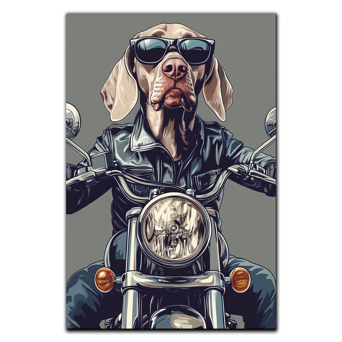 Funny Dog Poster Wall Art Weimaraner Dog Riding A Motorcycle Vintage ...